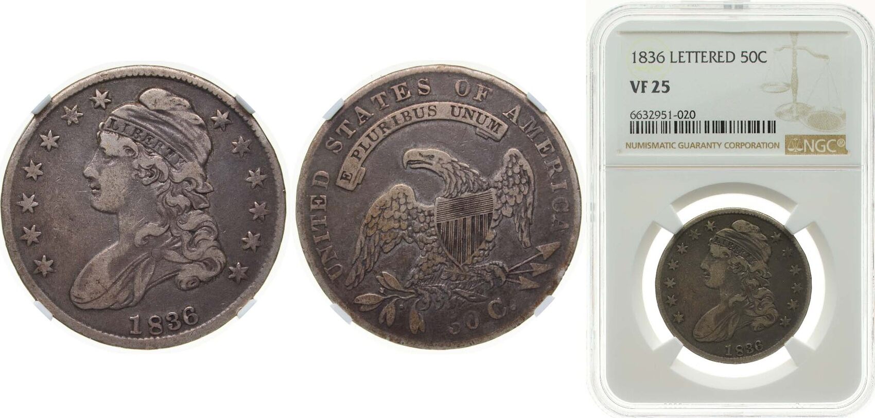 1836 Philadelphia Mint United States Federal republic 1836 50 Cents / ½ ...