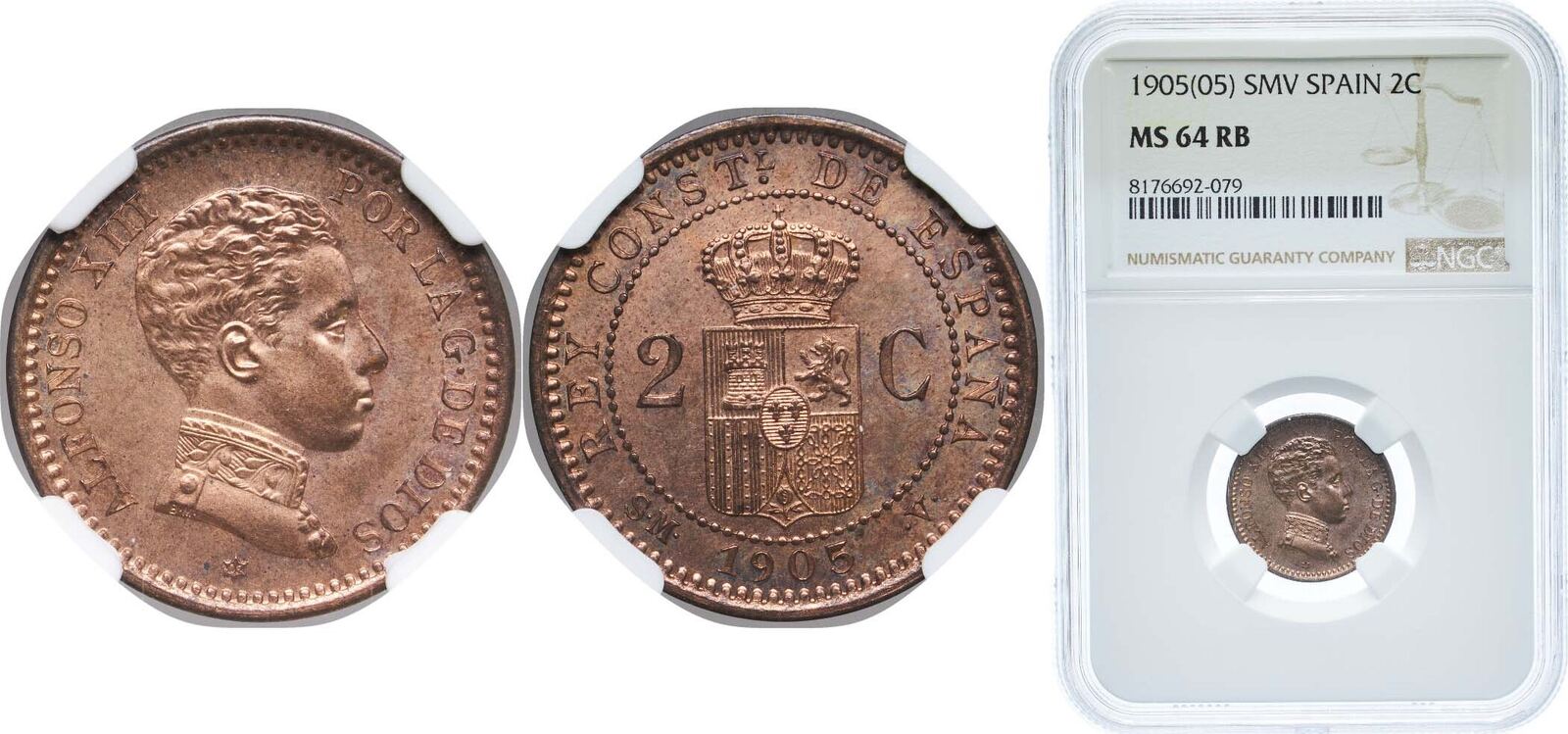 1905 *0-5 Royal Mint of Spain Spain Empire 1905 *0-5 2 Centimos ...