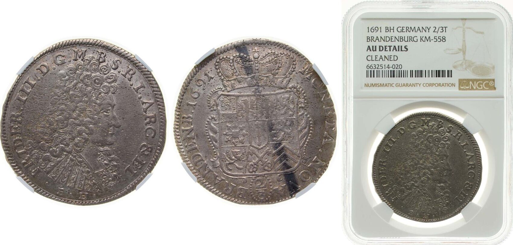 Germany Brandenburg-Prussia Holy Roman Empire 1691 BH ⅔ Thaler ...