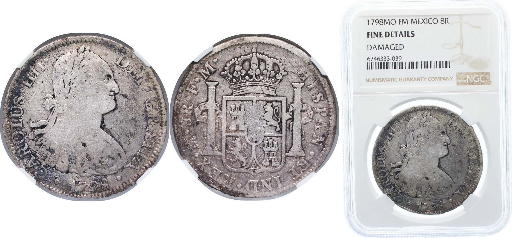 Mexico Spanish colony 1798 FM 8 Reales - Charles IV Silver (.903) 27 ...