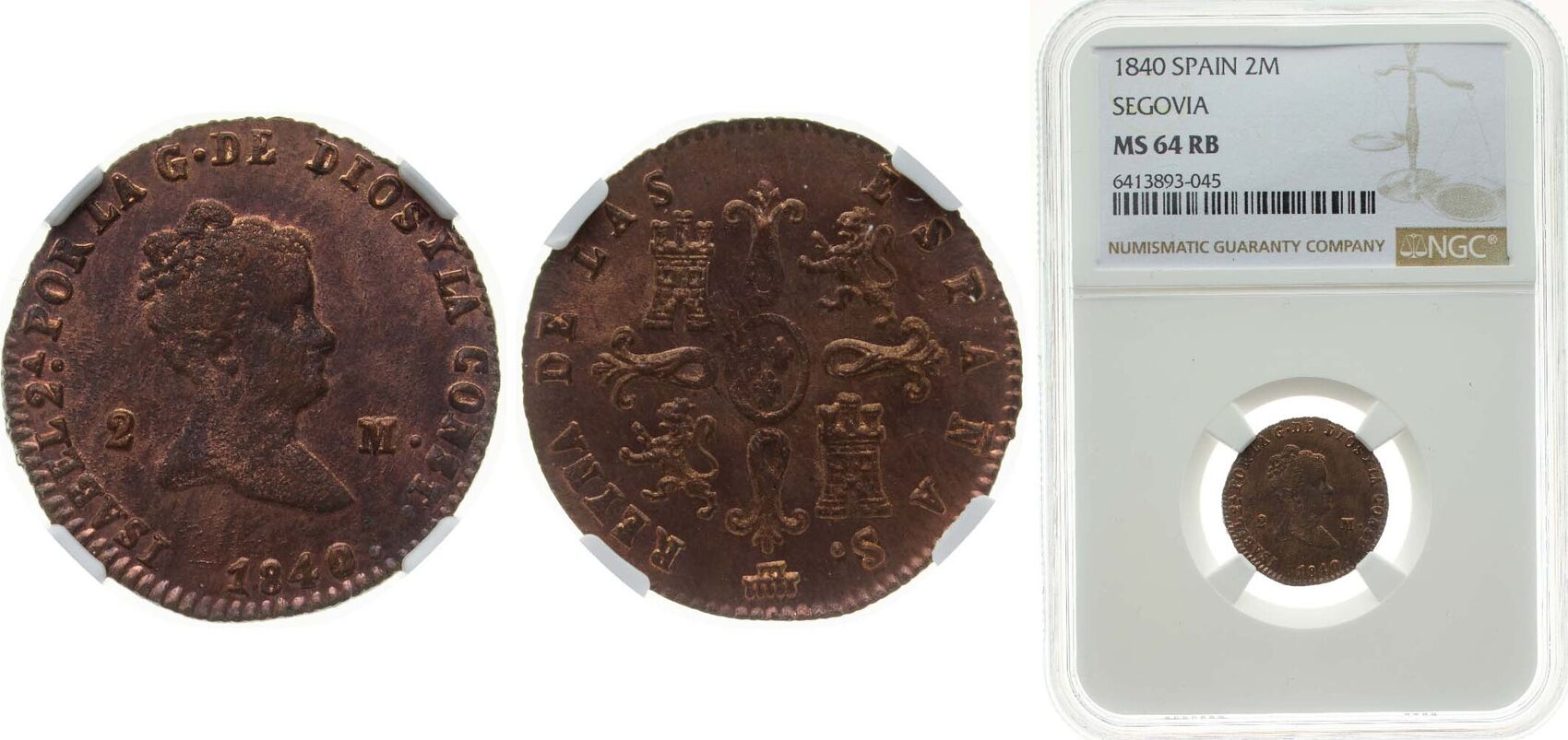 1840 Segovia Mint Spain Kingdom 1840 2 Maravedis - Isabel II Copper ...