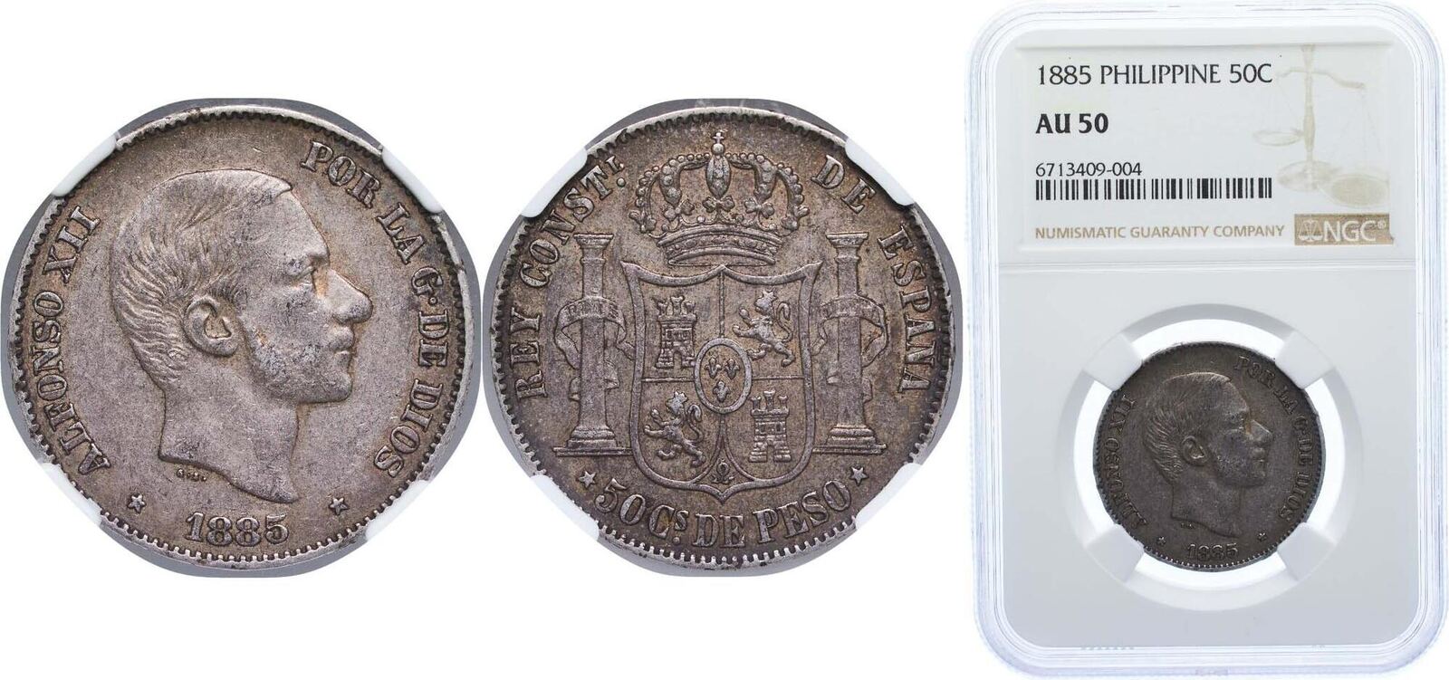 1885 Manila Mint Philippines Spanish colony 1885 50 Centavos - Alfonso XII Silver (.835) Manila ...