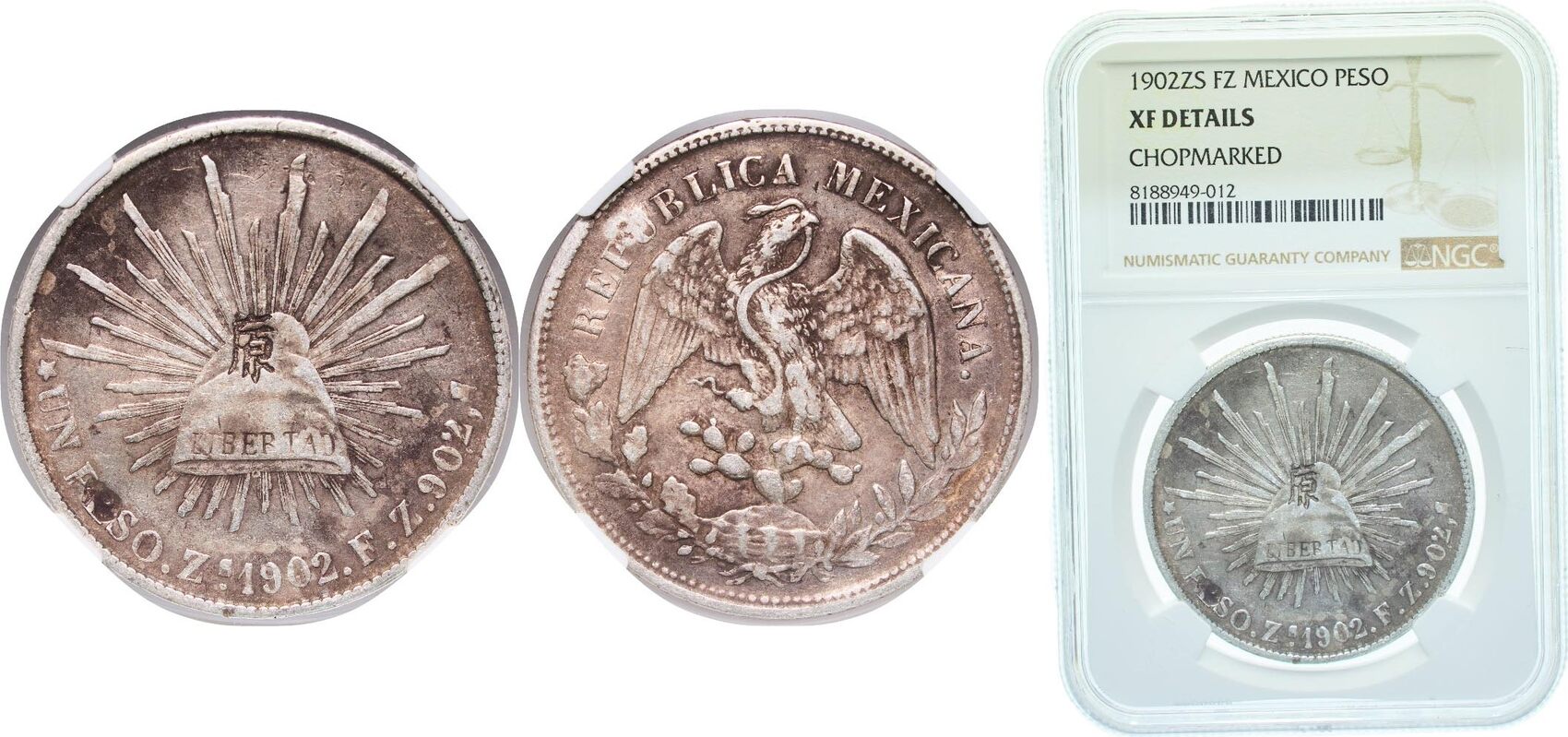 1902 Zs FZ Mexican Mint Mexico Federal Republic 1902 Zs FZ 1 Peso Silver (.9027) (Copper .0973 ...