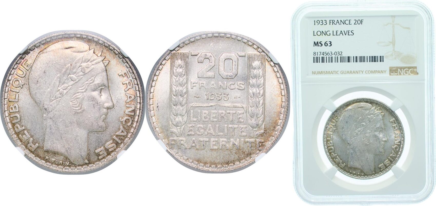 1933 Paris Mint France Third Republic 1933 20 Francs (Long Leaves ...