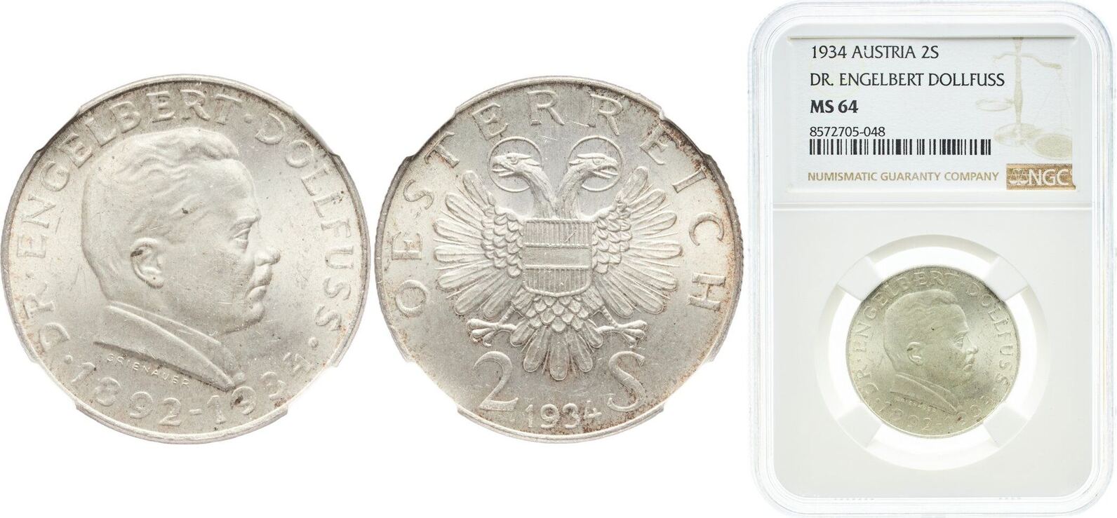 1934 Vienna Mint Austria Federal State 1934 2 Schilling (Death of ...