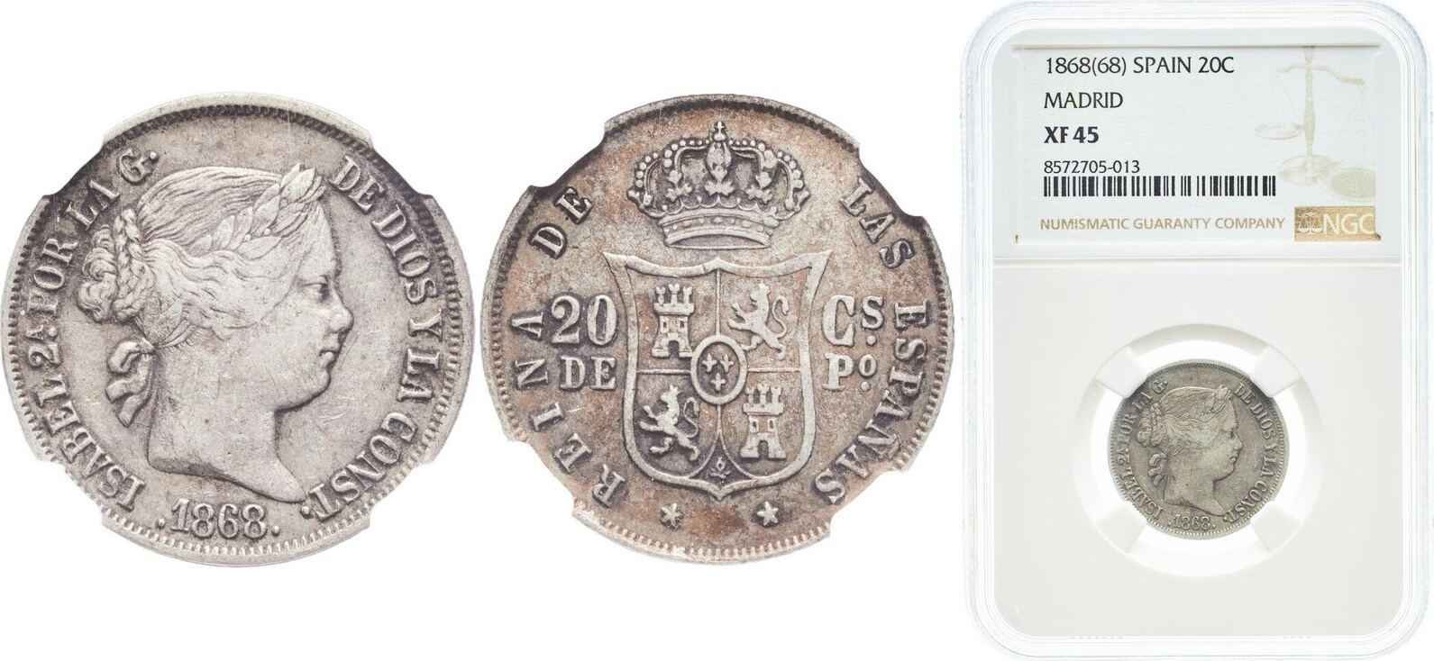 20 Centavos 1868 Manila Mint Philippines Spanish colony 1868 20 ...