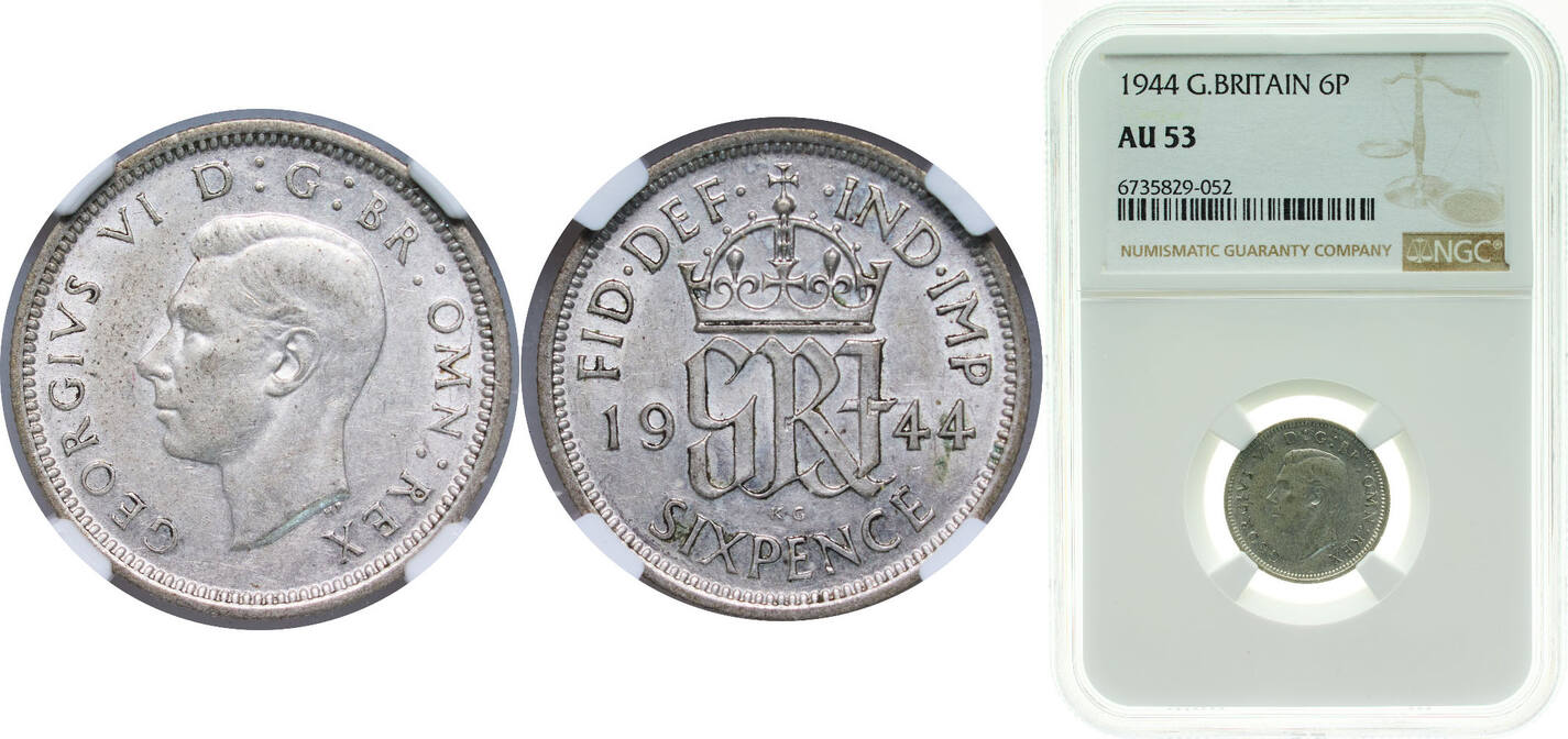 1944 Royal Mint (Tower Hill) Great Britain United Kingdom 1944 6 Pence ...