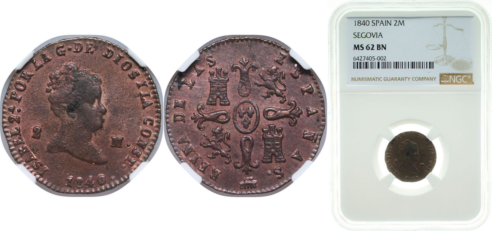 1840 Segovia Mint Spain Kingdom 1840 2 Maravedis - Isabel II Copper ...