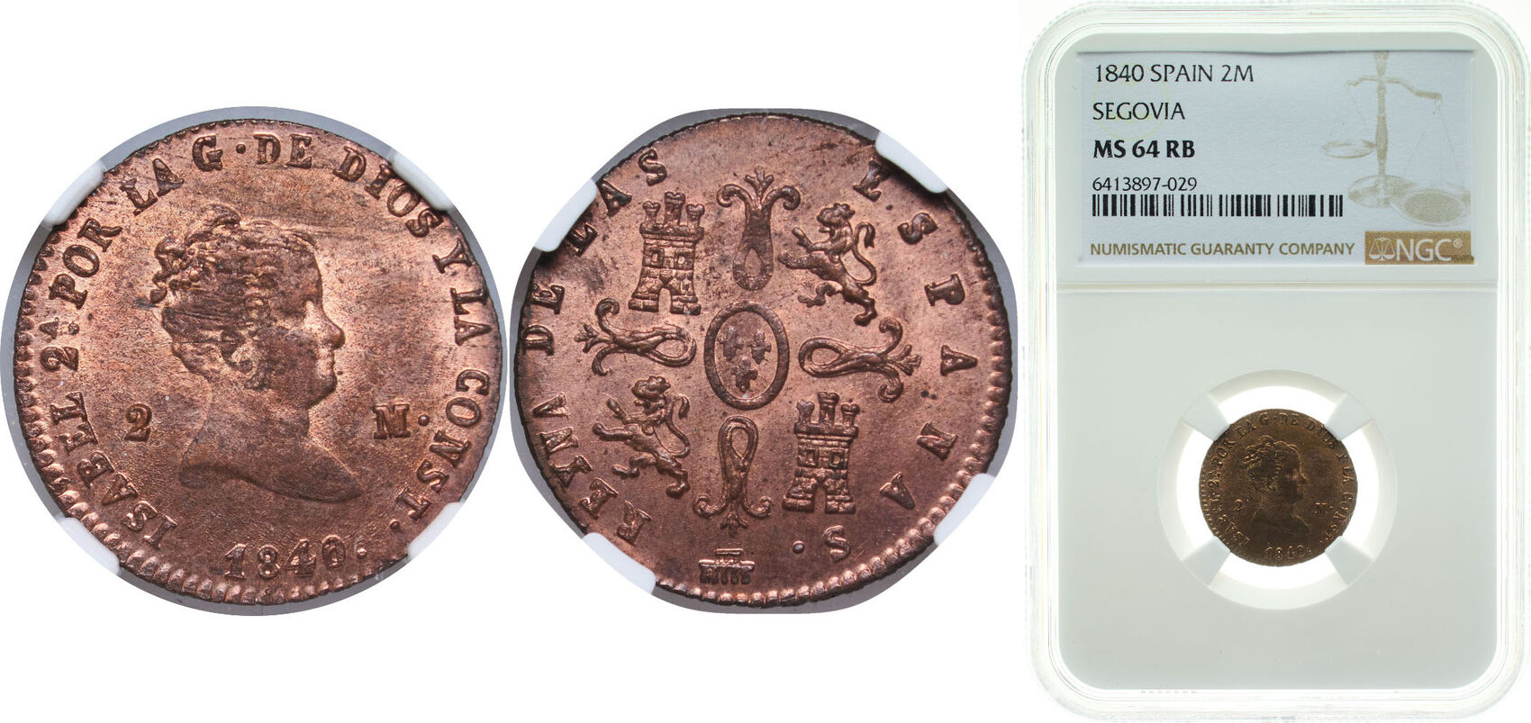 1840 Segovia Mint Spain Kingdom 1840 2 Maravedis - Isabel II Copper ...