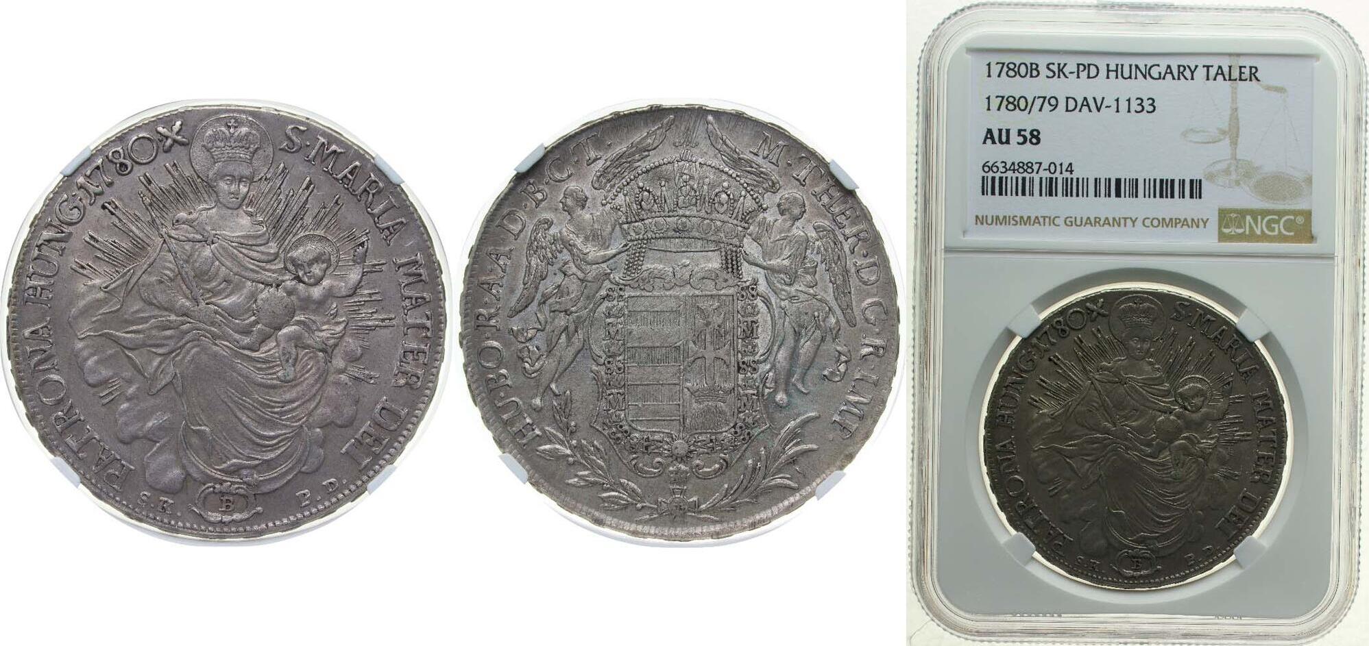 1 Thaler Hungary Kingdom 1780 B 1 Tallér - Mária Terézia (Madonnenthaler) Silver (.833) 28.06g ...