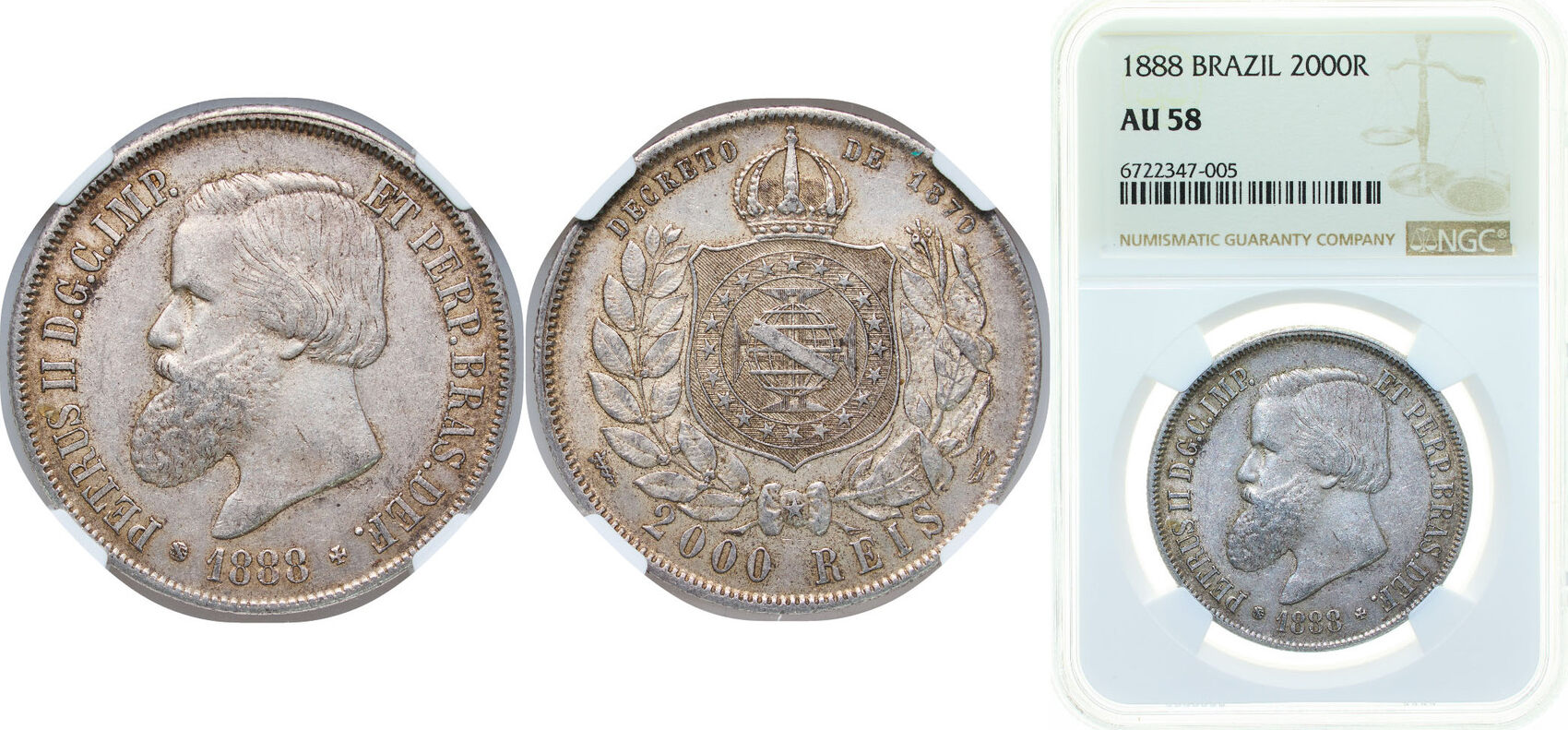 Brazil Empire 1888 2000 Réis - Pedro II Silver (.917) (746788) 25.5g ...