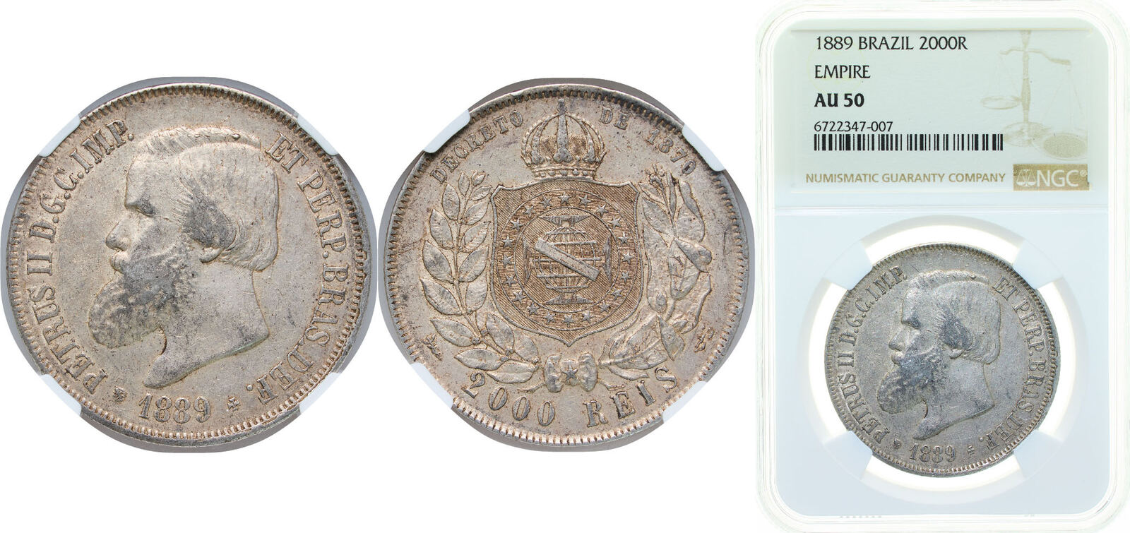 Brazil Empire 1889 2000 Réis - Pedro II Silver (.917) (1280232) 25.5g ...