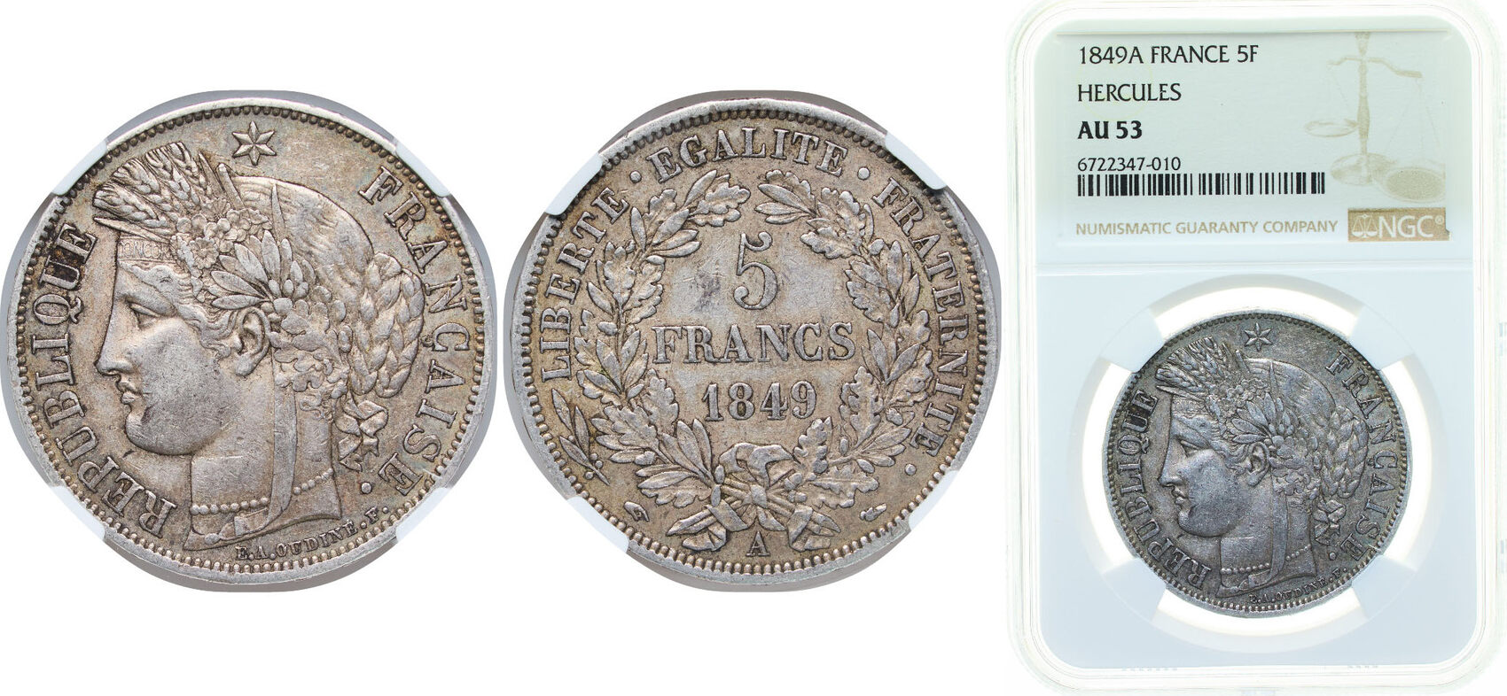1849 A Paris Mint France Second Republic 1849 A 5 Francs Silver (.900 ...