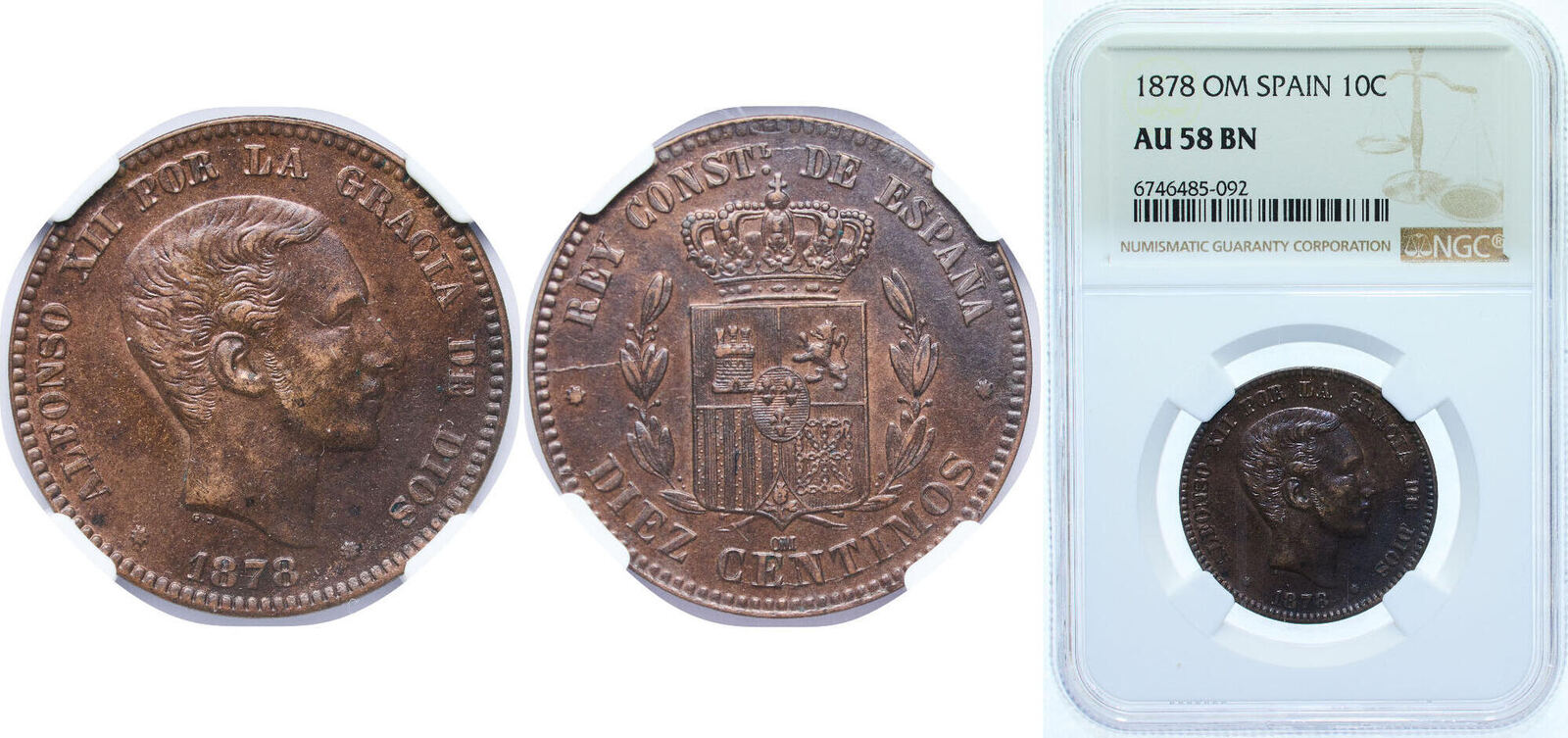 1879 OM Barcelona Mint Spain Kingdom 1879 OM 10 Centimos - Alfonso XII ...