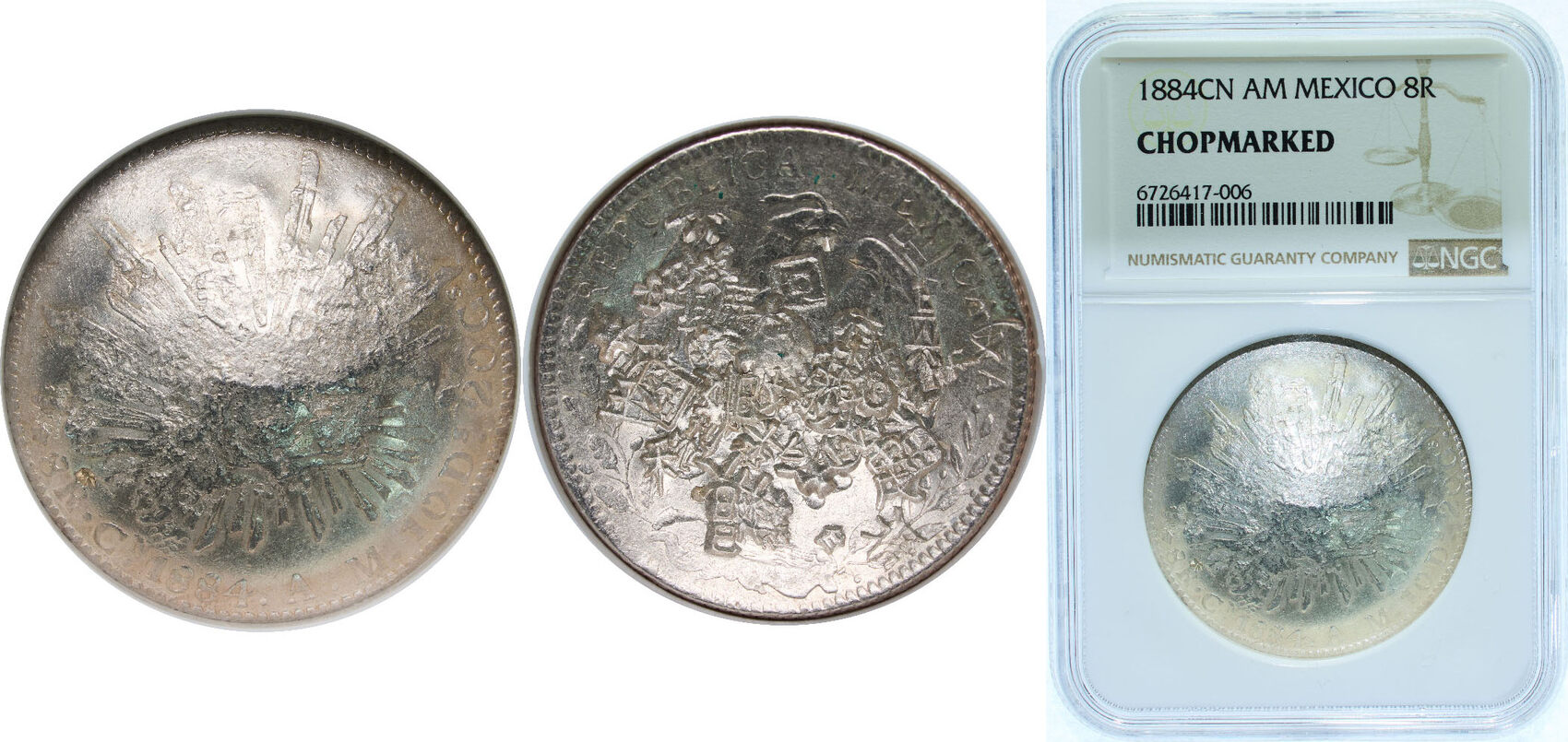 1884 CN AM Culiacán Mint Mexico 1884 CN AM 8 Reales Silver (.903) Culiacán Mint 27.07g NGC ...