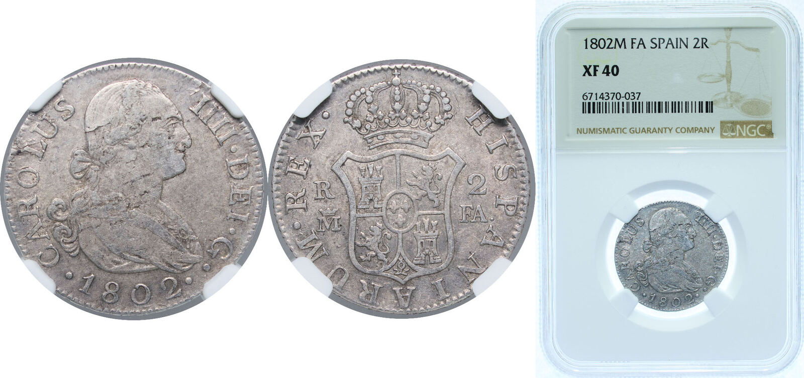 1802 M FA Madrid Mint Spain 1802 M FA 2 Reales - Carlos IV Silver (.806 ...