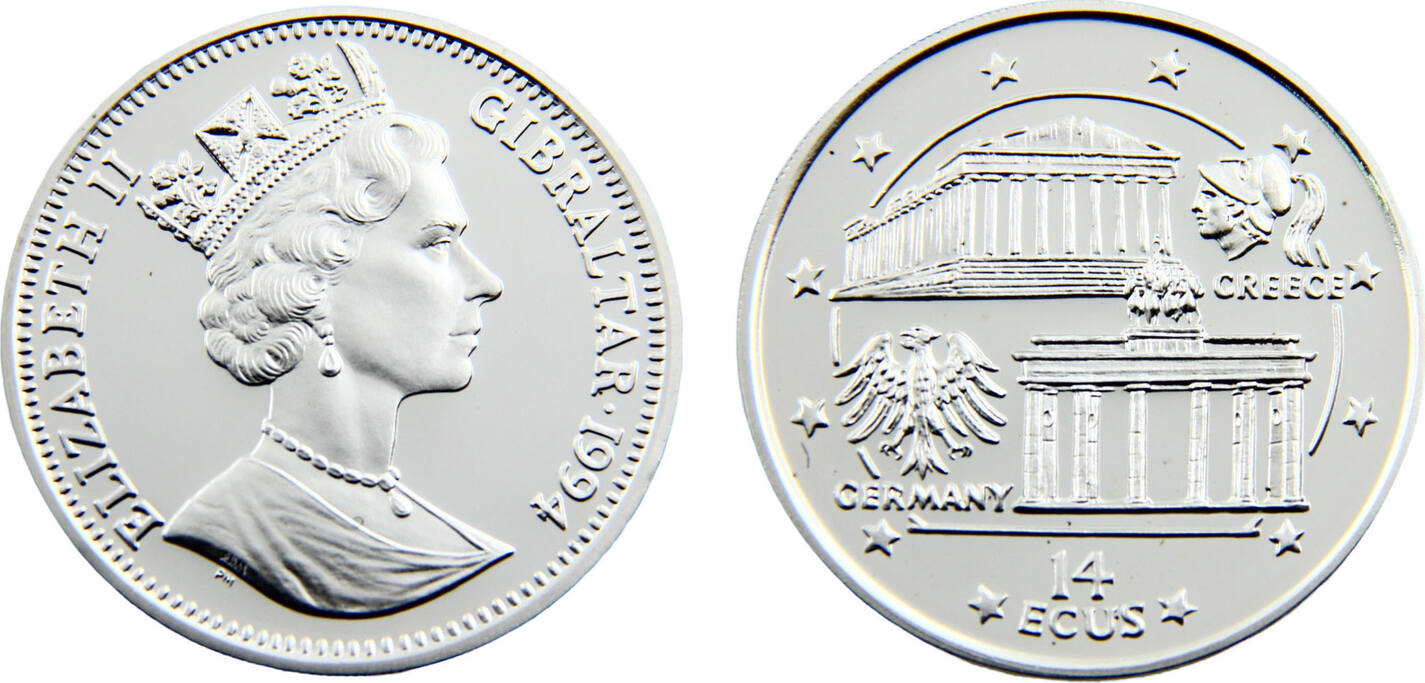 1994 (Mintage 30000) Gibraltar 1994 14 ECUS Parthenon and Brandenburg ...