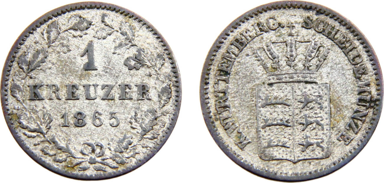 Germany States Kingdom of Württemberg Karl I 1865 1 Kreuzer AU | MA-Shops