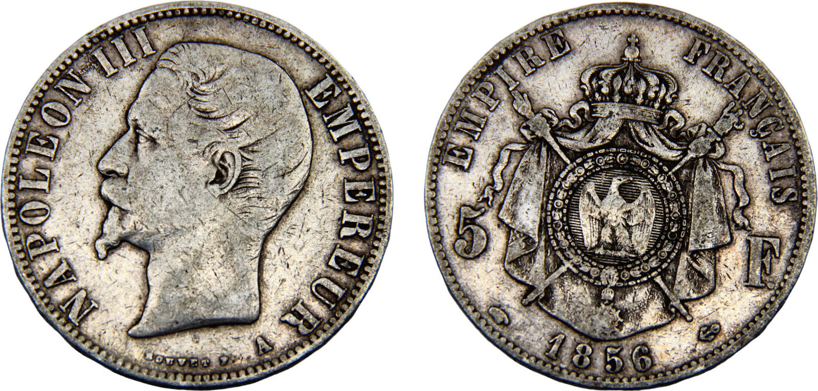 1856 A Paris mint France Second Empire Napoleon III 1856 A 5 Francs VF ...