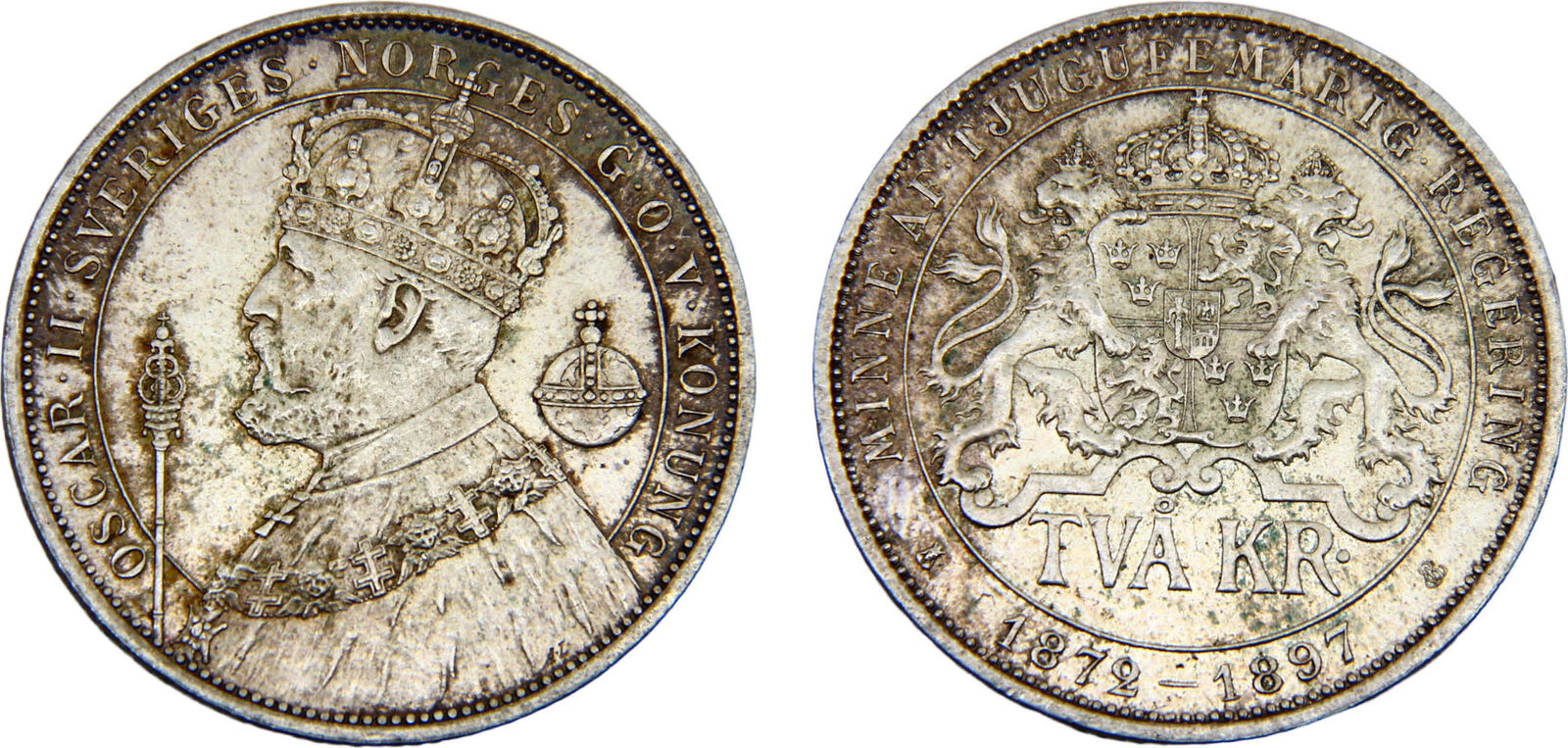 Sweden Kingdom Oscar II ND(1897) EB 2 Kronor 25th Anniversary of the Reign of King Oscar II UNC ...