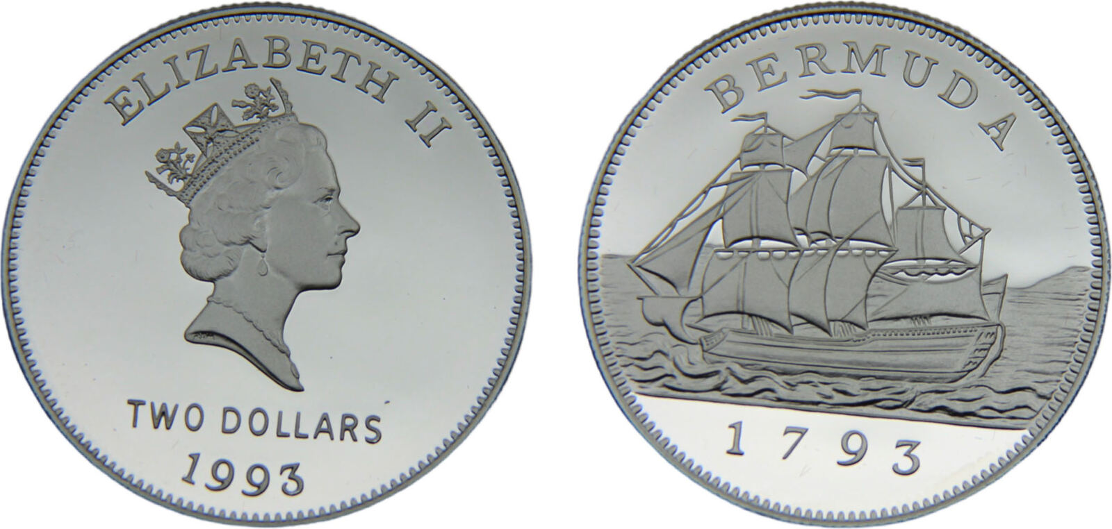 1993 (Mintage 5000) Bermuda British colony Elizabeth II 1993 2 Dollars ...