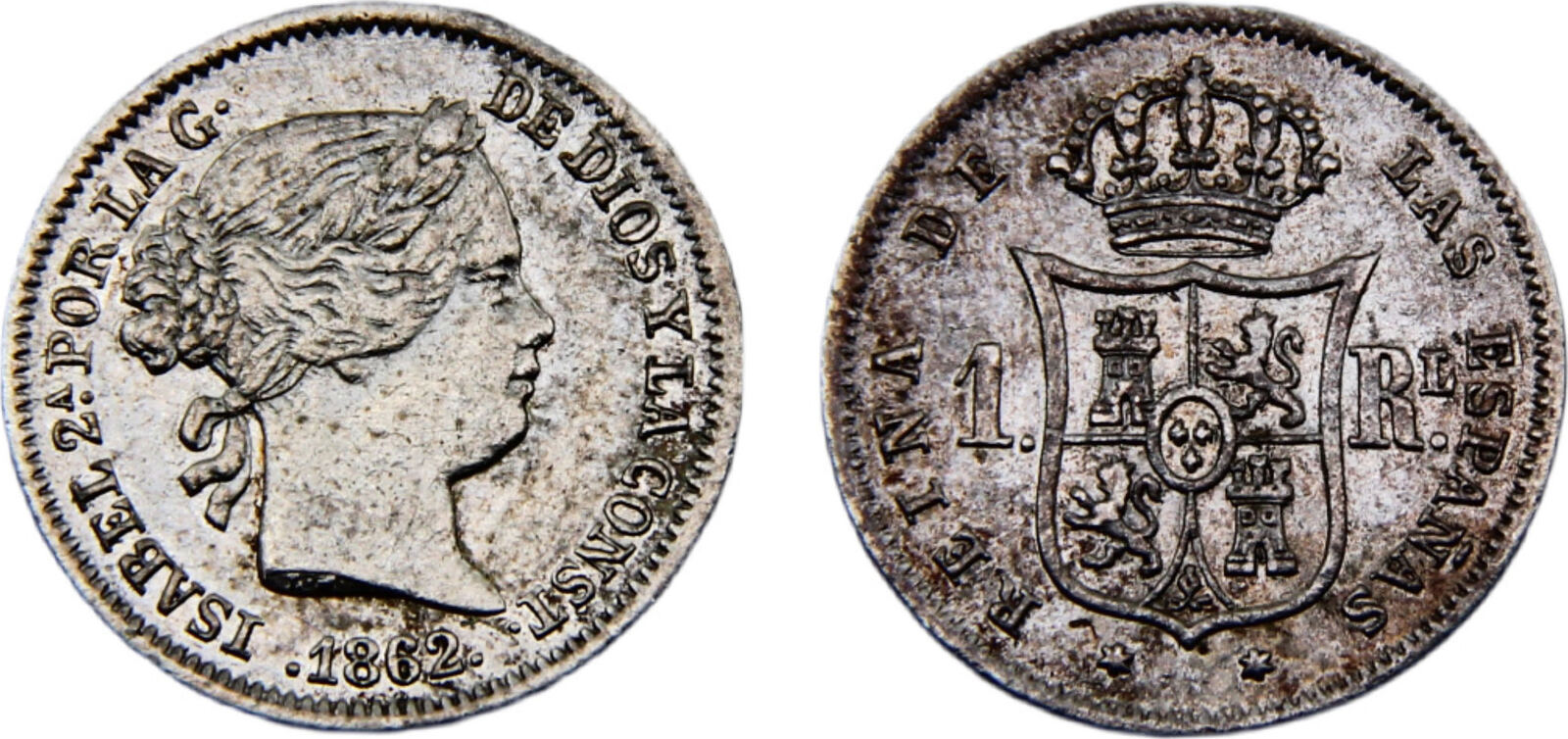 1862 Madrid mint Spain Kingdom Isabel II 1862 1 Real XF | MA-Shops