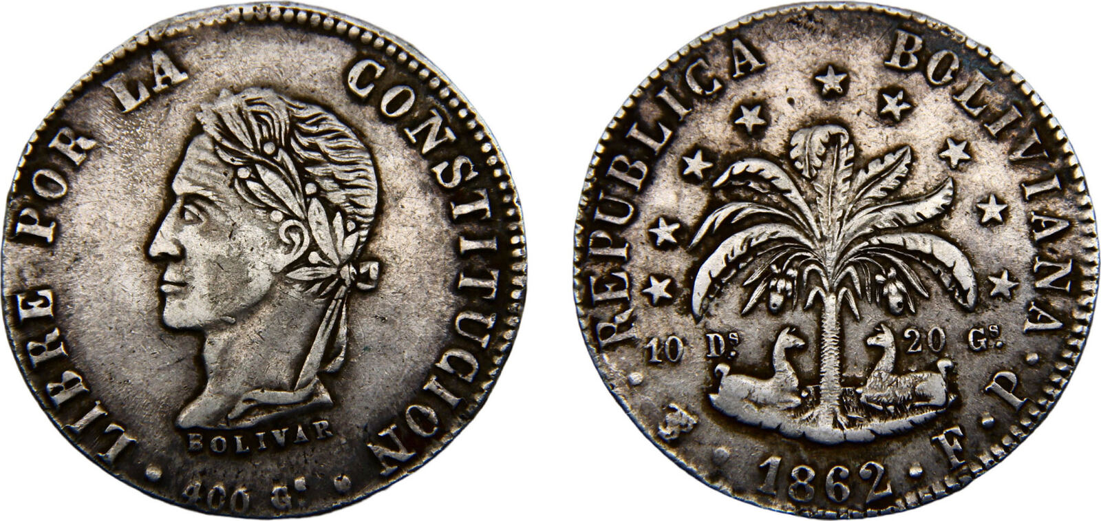 1862 PTS FP Potosi mint Bolivia Republic 1862 PTS FP 8 Soles XF | MA-Shops