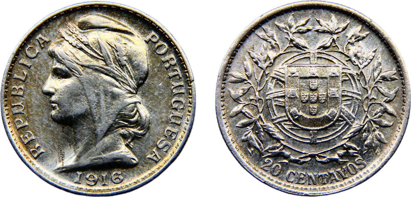 Portugal First Republic 1916 20 Centavos XF | MA-Shops