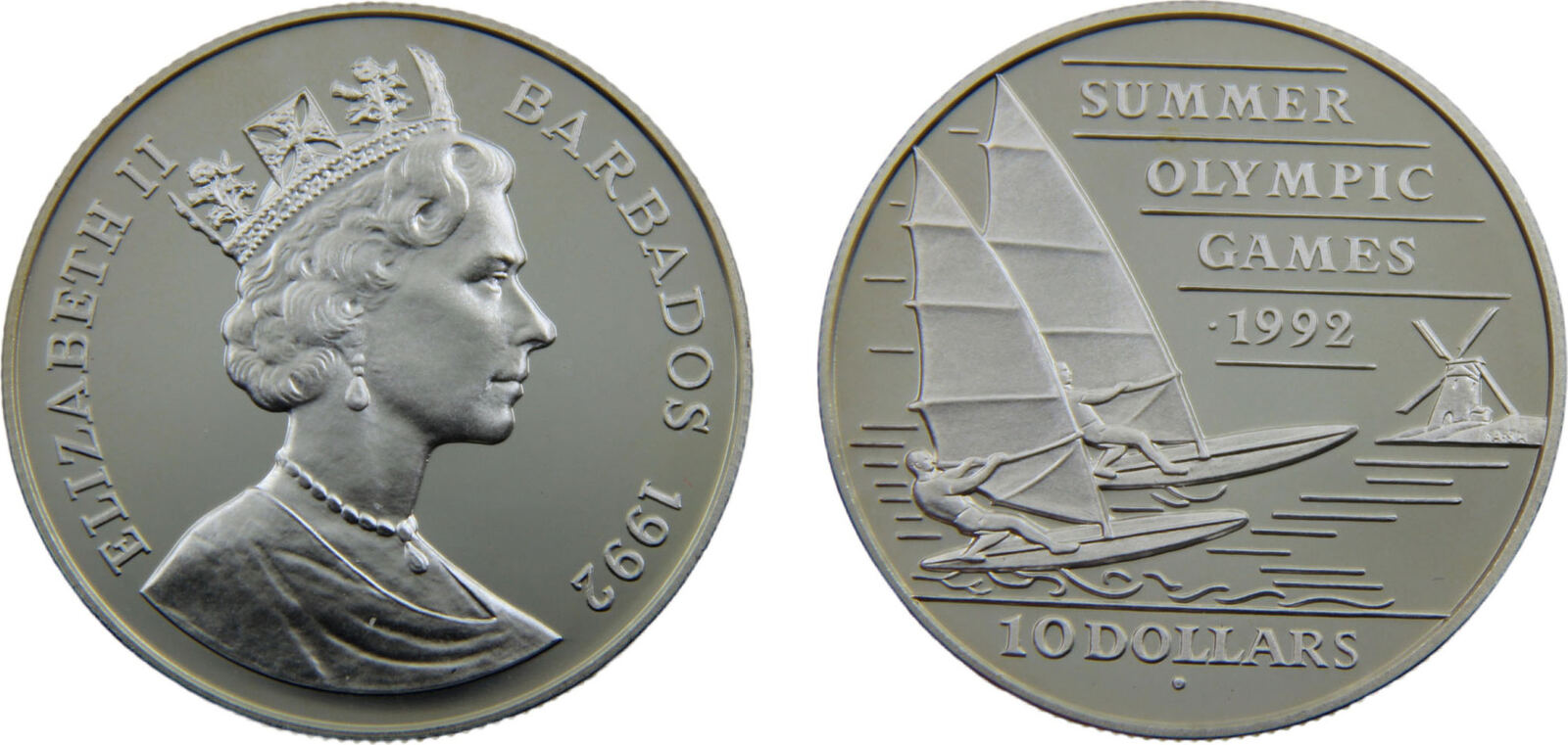 1992 (Mintage 10000) Barbados Commonwealth Elizabeth II 1992 10 Dollars ...