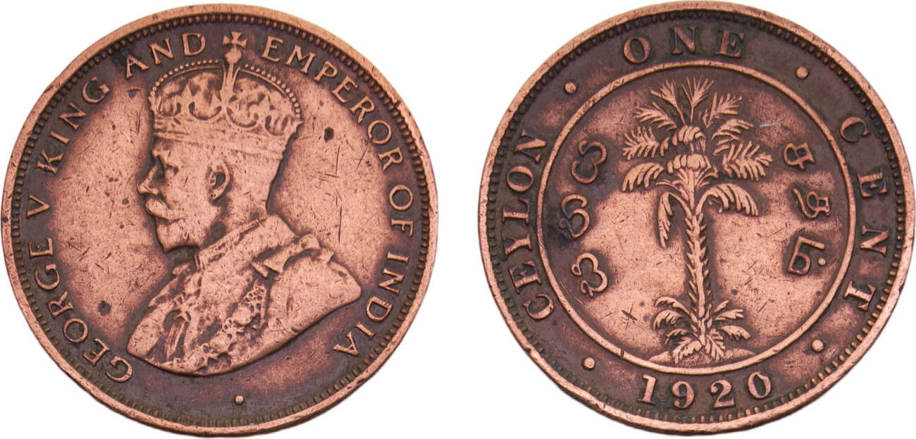Sri Lanka 1920 Royal mint Ceylon British colony George V 1920 1 Cent 4 ...