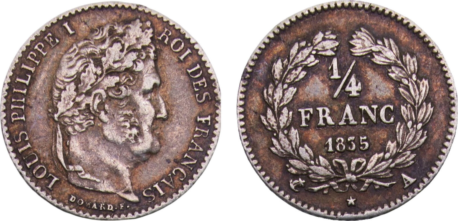 1835 A Paris mint France Kingdom Louis-Philippe I 1835 A 1/4 Franc 1 ...