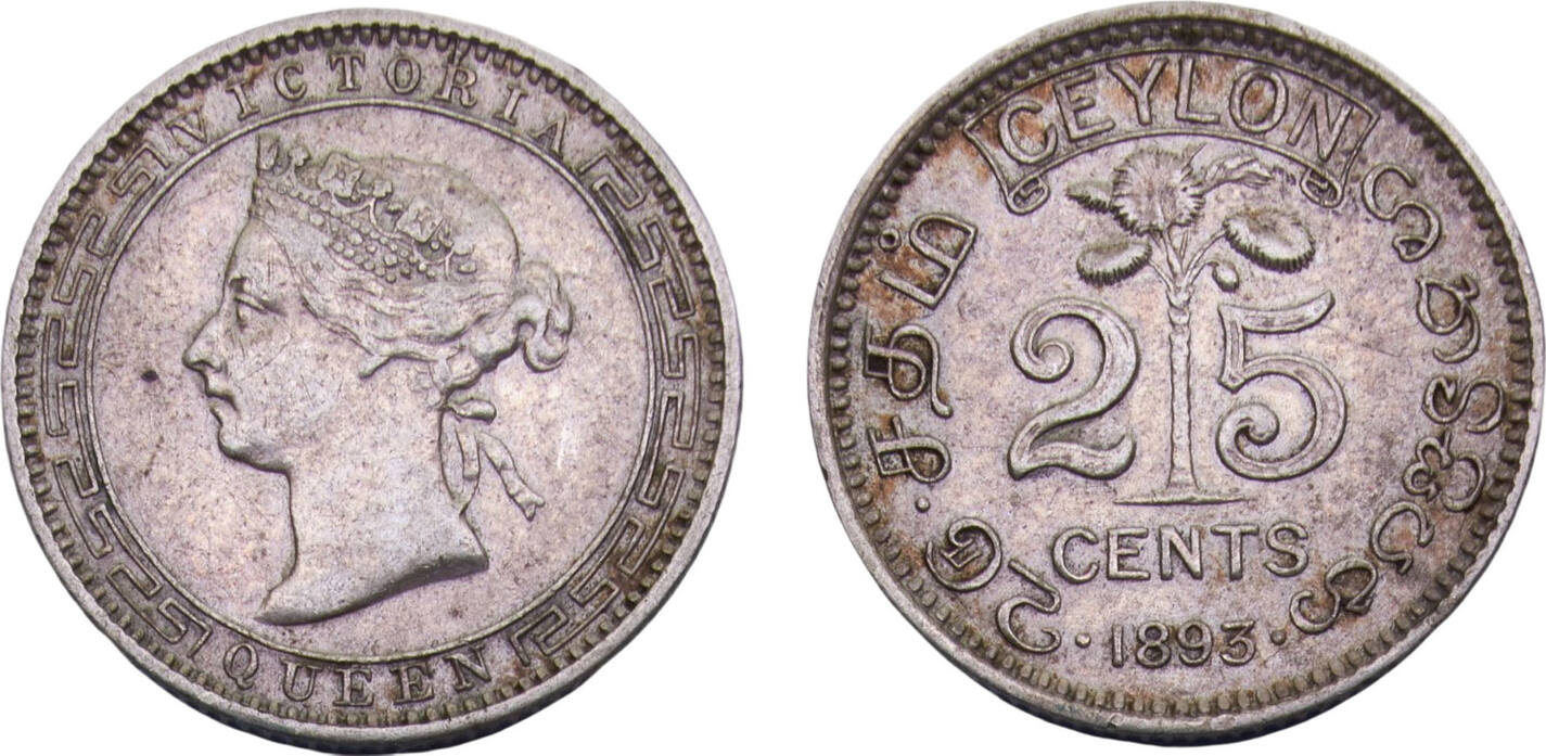 Sri Lanka 1895 Royal mint Ceylon British colony Victoria 1895 25 Cents ...