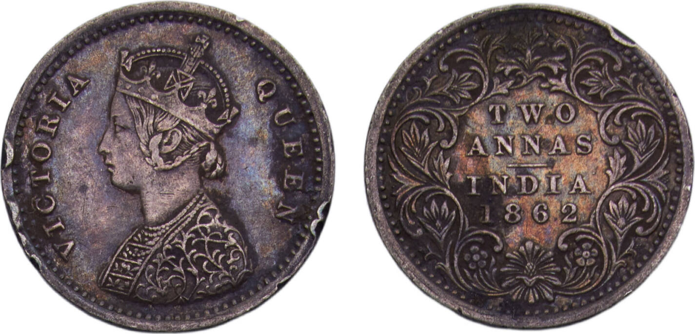 1862 Calcutta mint India British colony Victoria 1862 2 Annas Rim ...