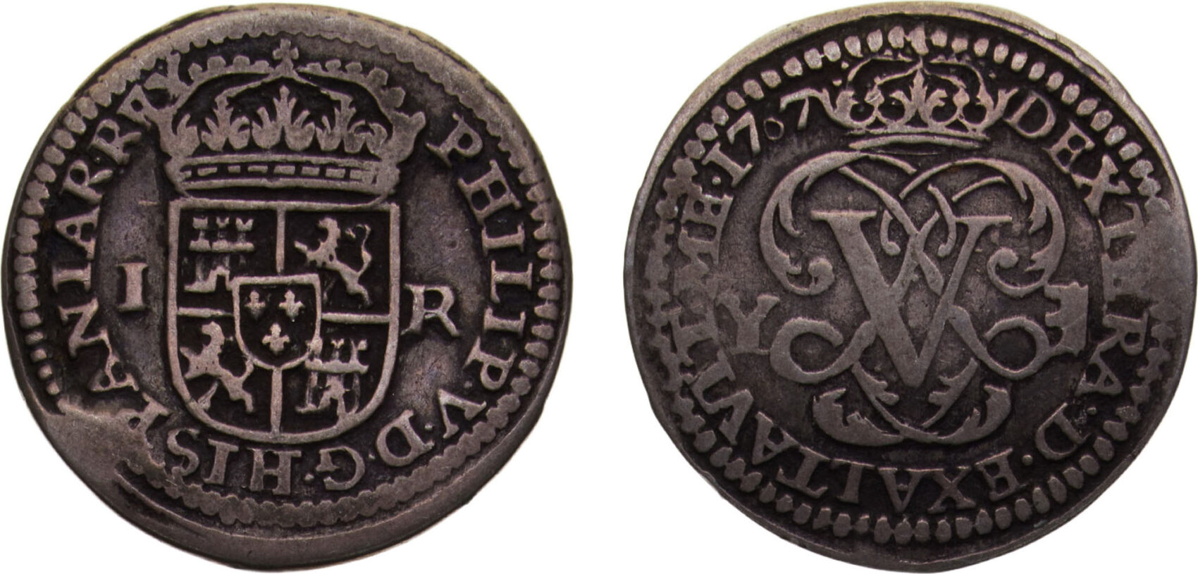 1707 Y Segovia mint Spain Kingdom Felipe V 1707 Y 1 Real monogram 2.5g ...