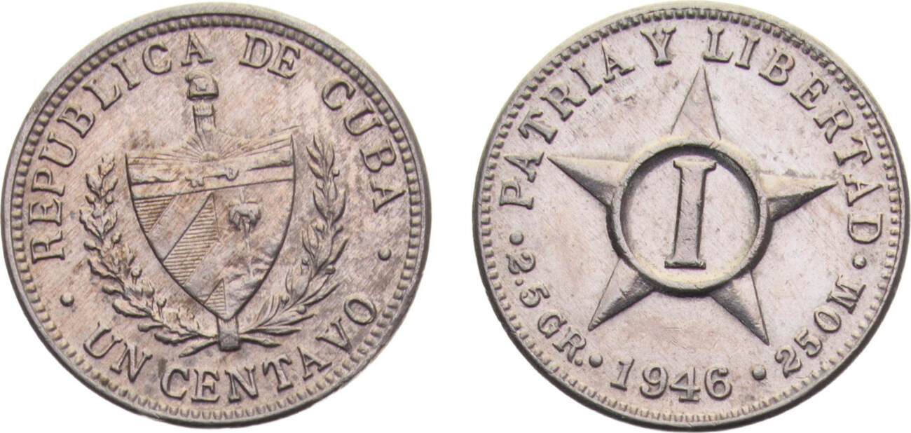 1946 Philadelphia mint Cuba First Republic 1946 1 Centavo 2.5g AU | MA ...
