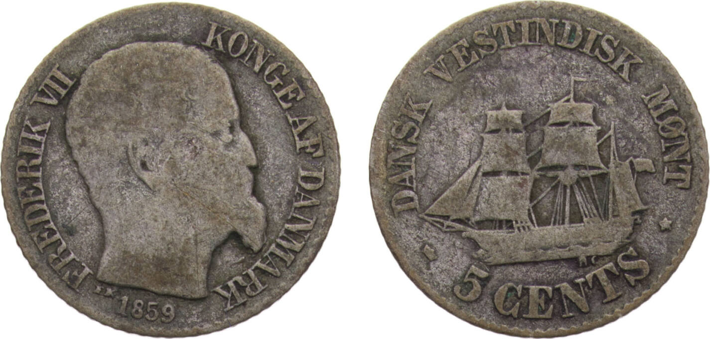 Danish West Indies Danish colony Frederik VII 1859 5 Cents 1.6g VF | MA ...