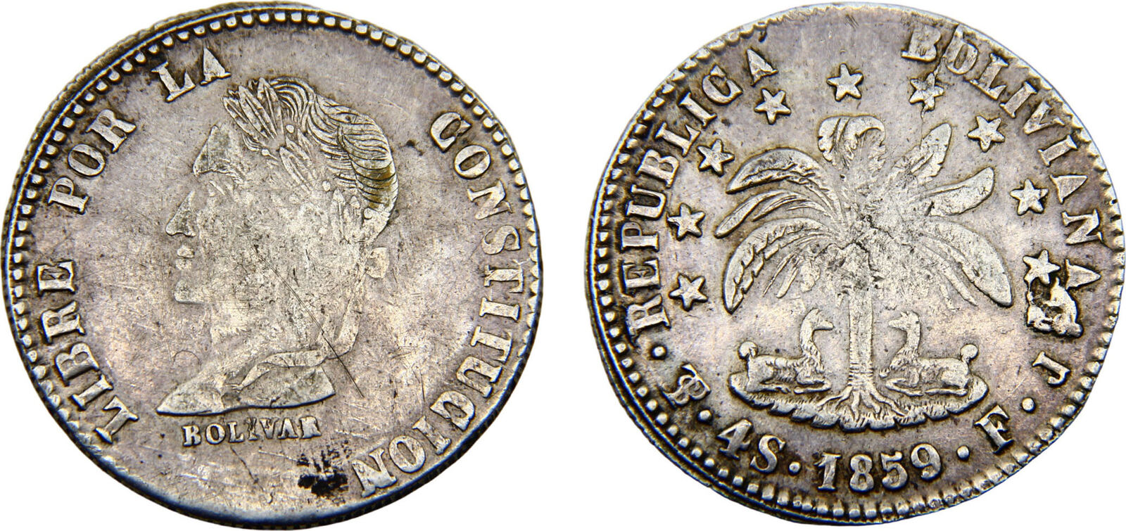 1859 PTS FJ Potosi mint Bolivia Republic 1859 PTS FJ 4 Soles XF | MA-Shops