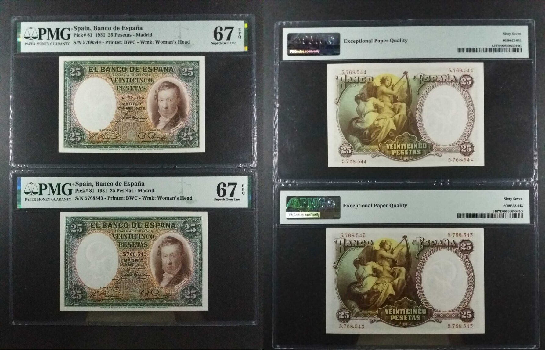 25 PESETAS 1931 BANK OF SPAIN - MADRID. Consecutive PAIR. Vicente López ...