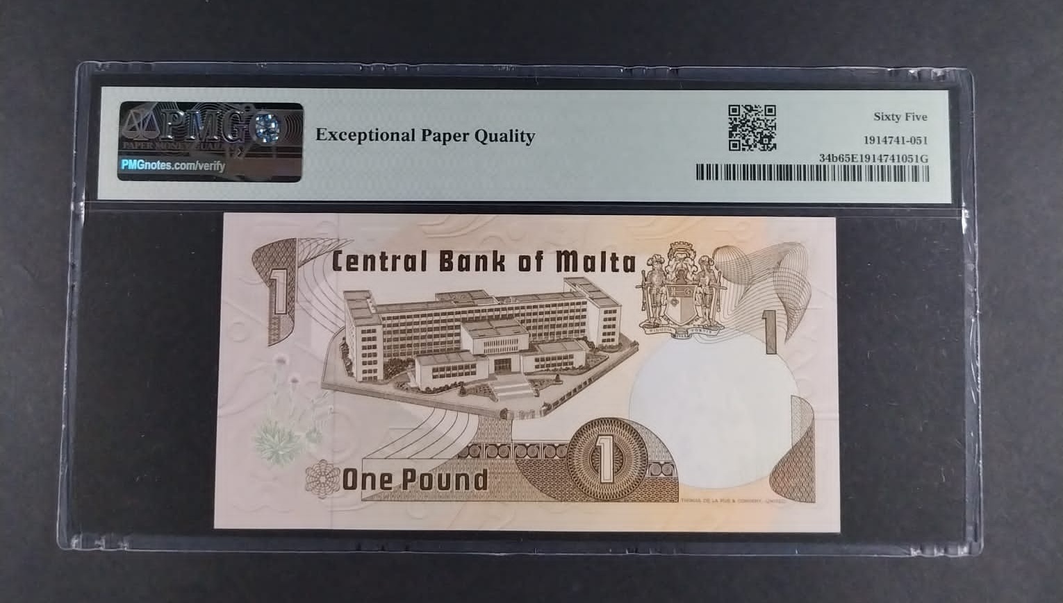 1 LIRA 1967-1979 BANK CENTRALI. Head of Malta - With Dot. PMG 65 EPQ ...