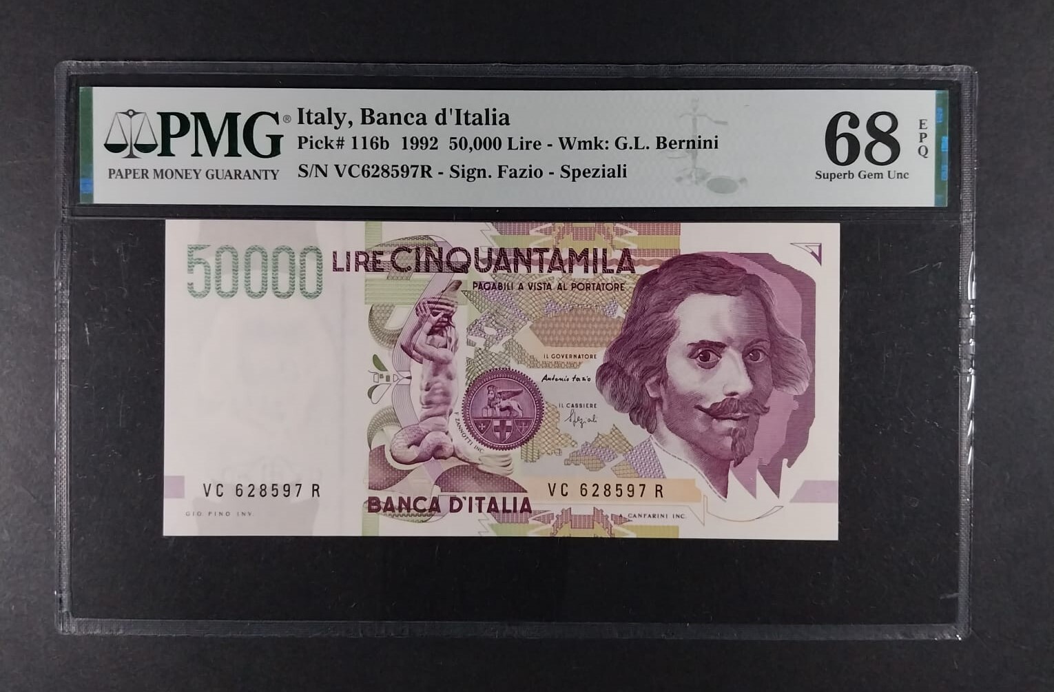 ITALY 50000 LIRE 1992 BANCA D'ITALIA. Fazio - Speziali. PMG 68 EPQ TOP ...