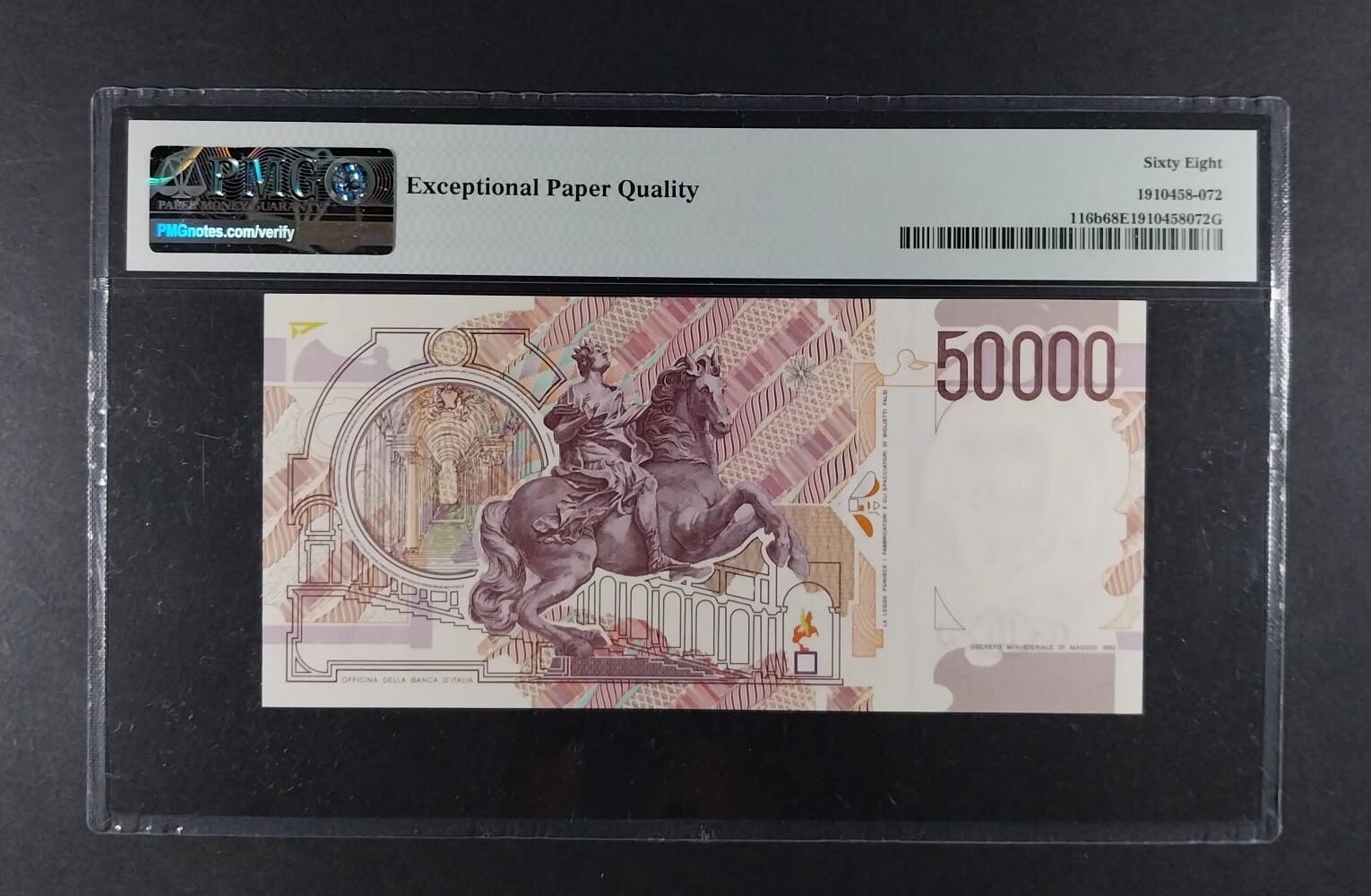 ITALY 50000 LIRE 1992 BANCA D'ITALIA. Fazio - Speziali. PMG 68 EPQ TOP ...