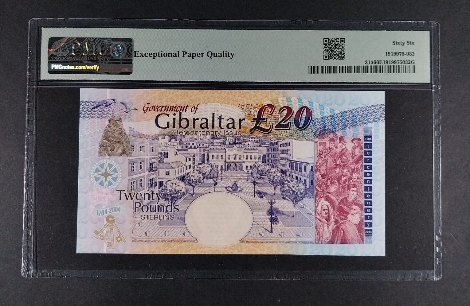 GIBRALTAR 20 POUNDS 2004 COMMEMORATIVE. Queen Elizabeth II. PMG 66 EPQ | MA-Shops