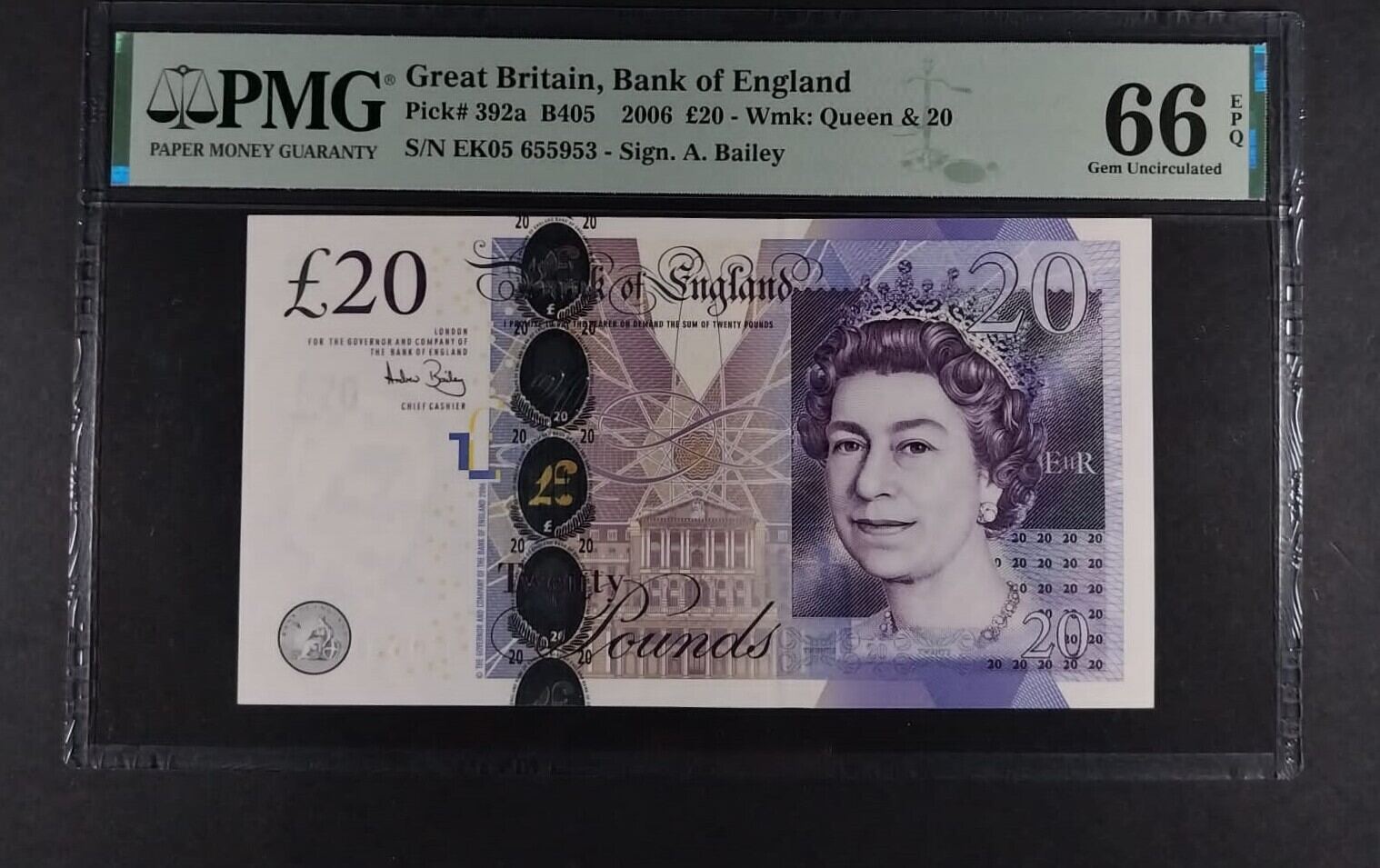 GREAT BRITAIN 20 POUNDS 2006 BANK OF ENGLAND. Queen. PMG 66 EPQ | MA-Shops