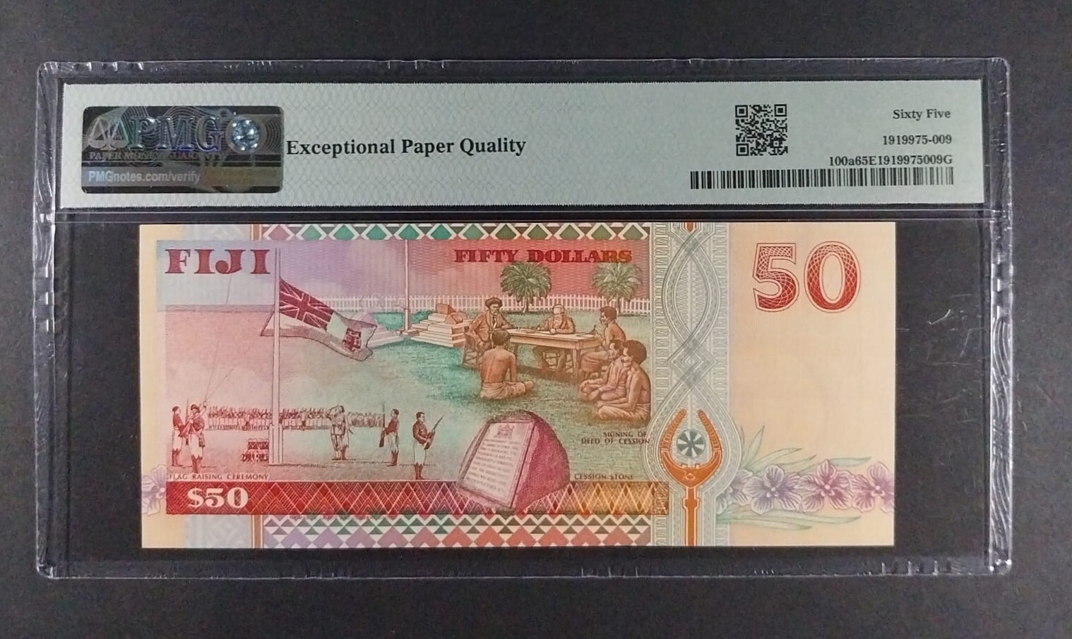 50 DOLLARS 1996 RESERVE BANK. Fijian Head - J. Kubuabola. PMG 65 EPQ ...