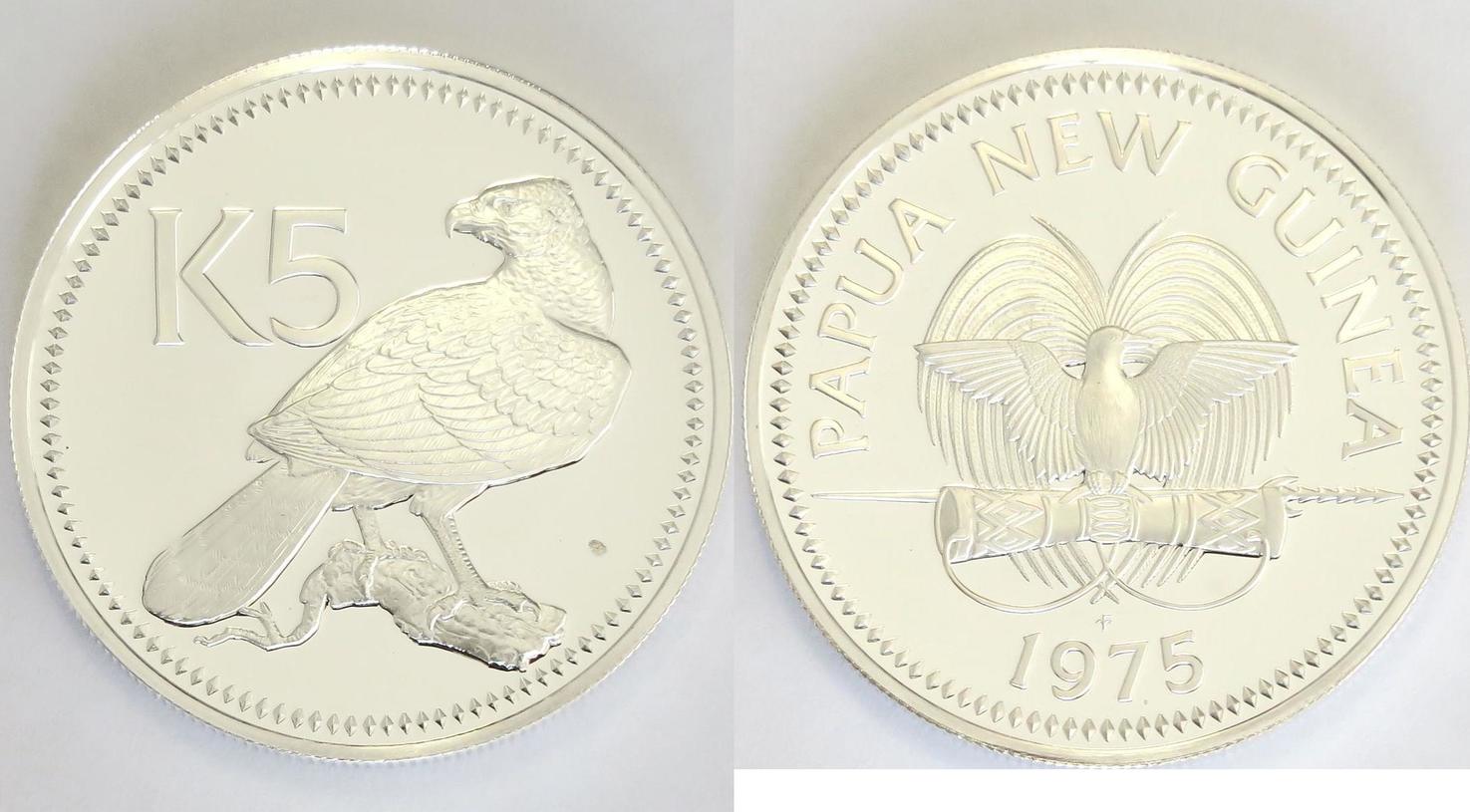 Papua New Guinea 5 Kina 1975 FM (P) Eagle coin Proof | MA-Shops