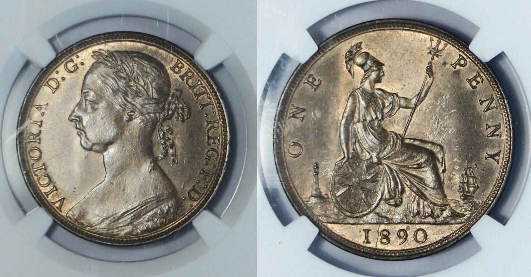 G.BRITAIN PENNY 1890 Queen Victoria "Bun Head" Issue NGC MS 64 RB | MA ...