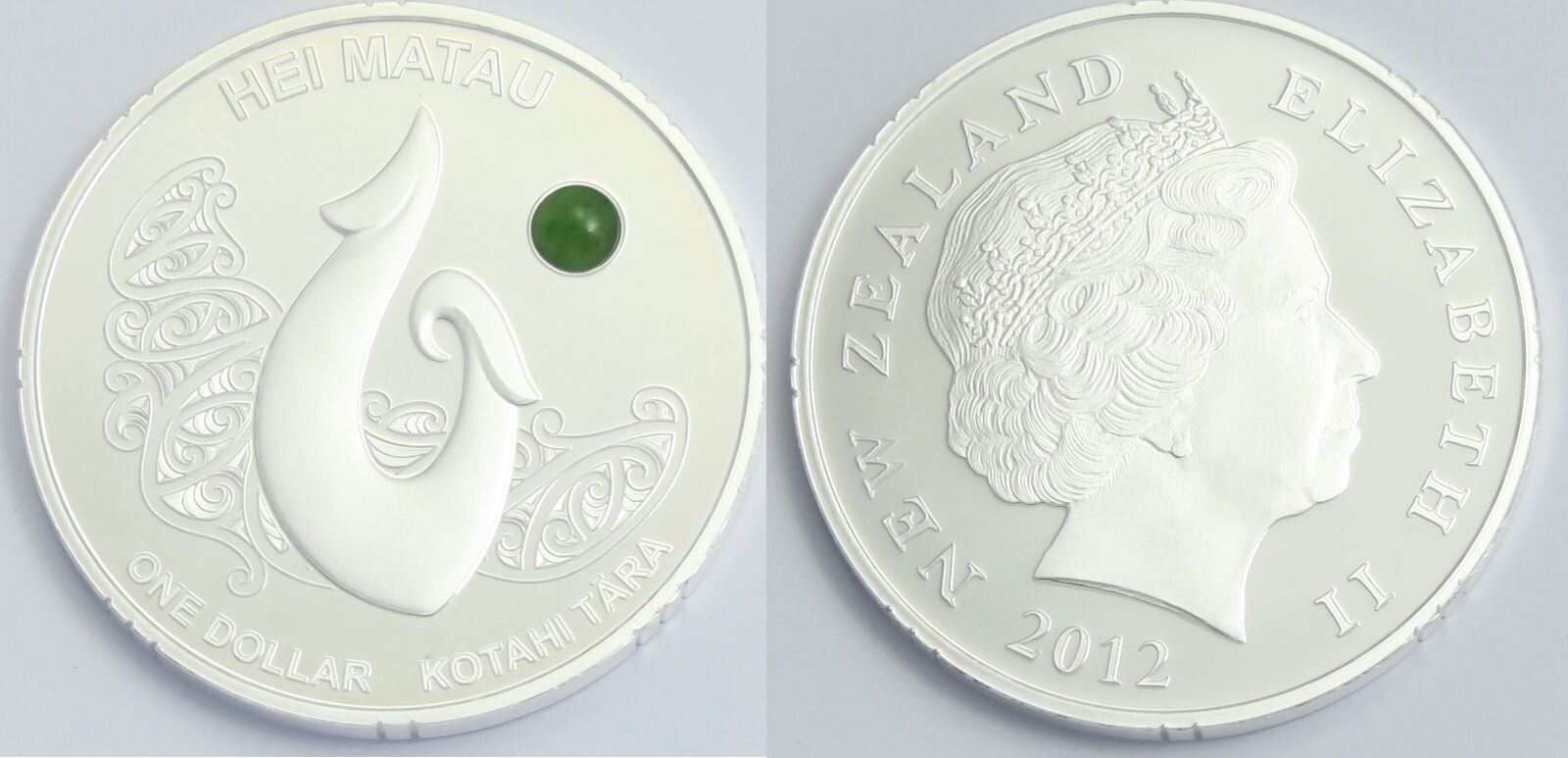 New Zealand Dollar 2012 Maori Art (Hei Matau), coin with greenstone ...
