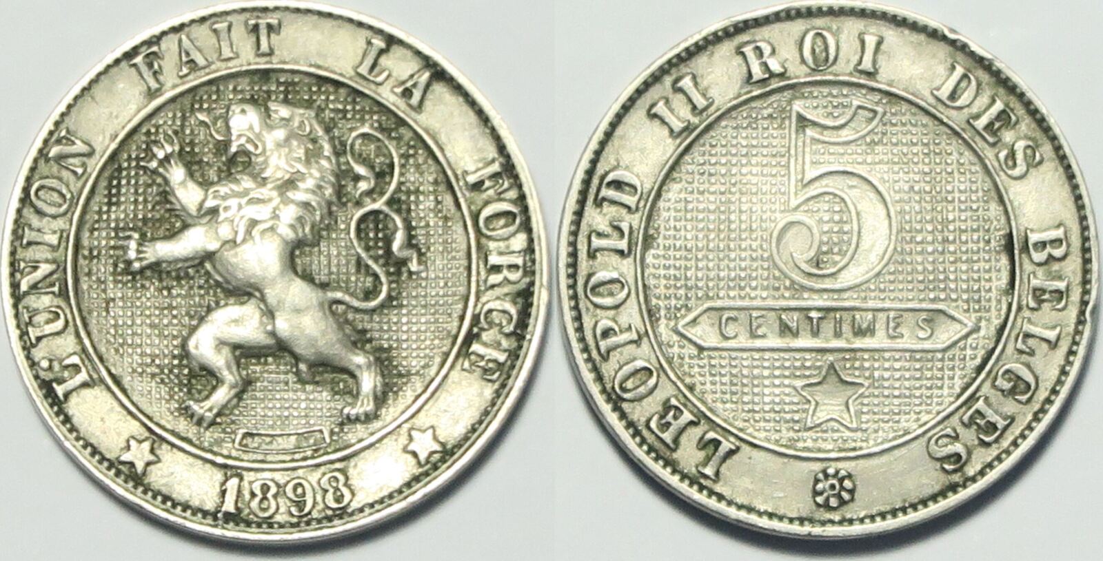 Belgium 5 Centimes 1898 French titles key date coin in high grade EF ...