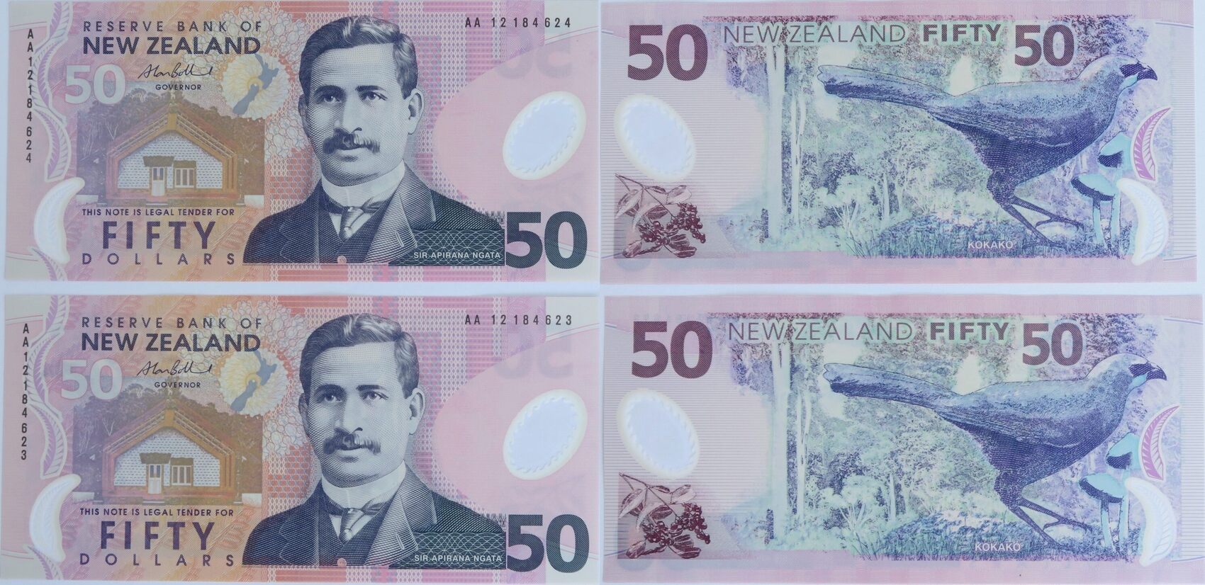 New Zealand 50 Dollars 2012 AA First Prefix banknote pair Unc RB | MA-Shops