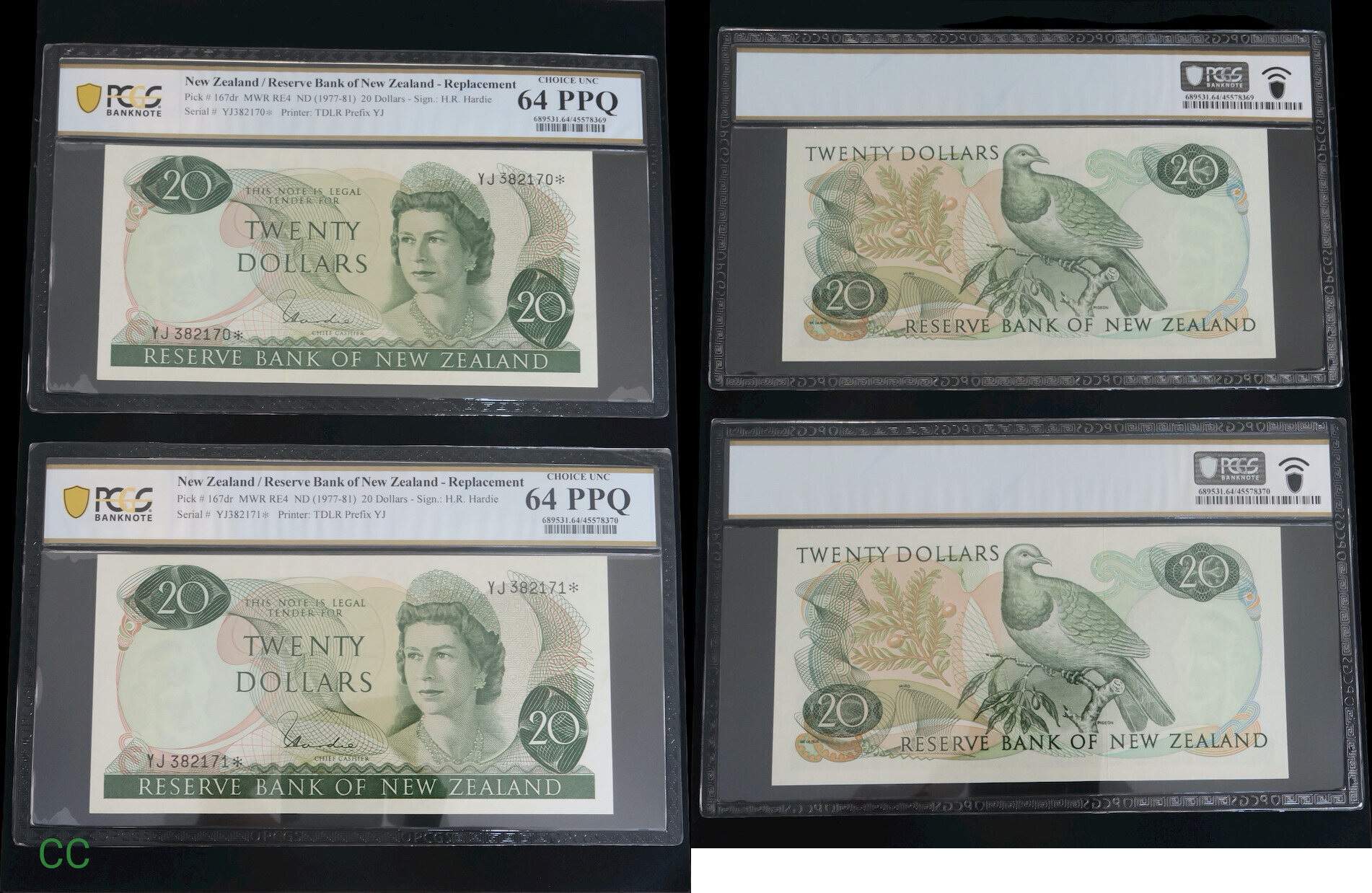 New Zealand 20 Dollars 1977-81 Star Replacement Notes, YJ* consecutive ...